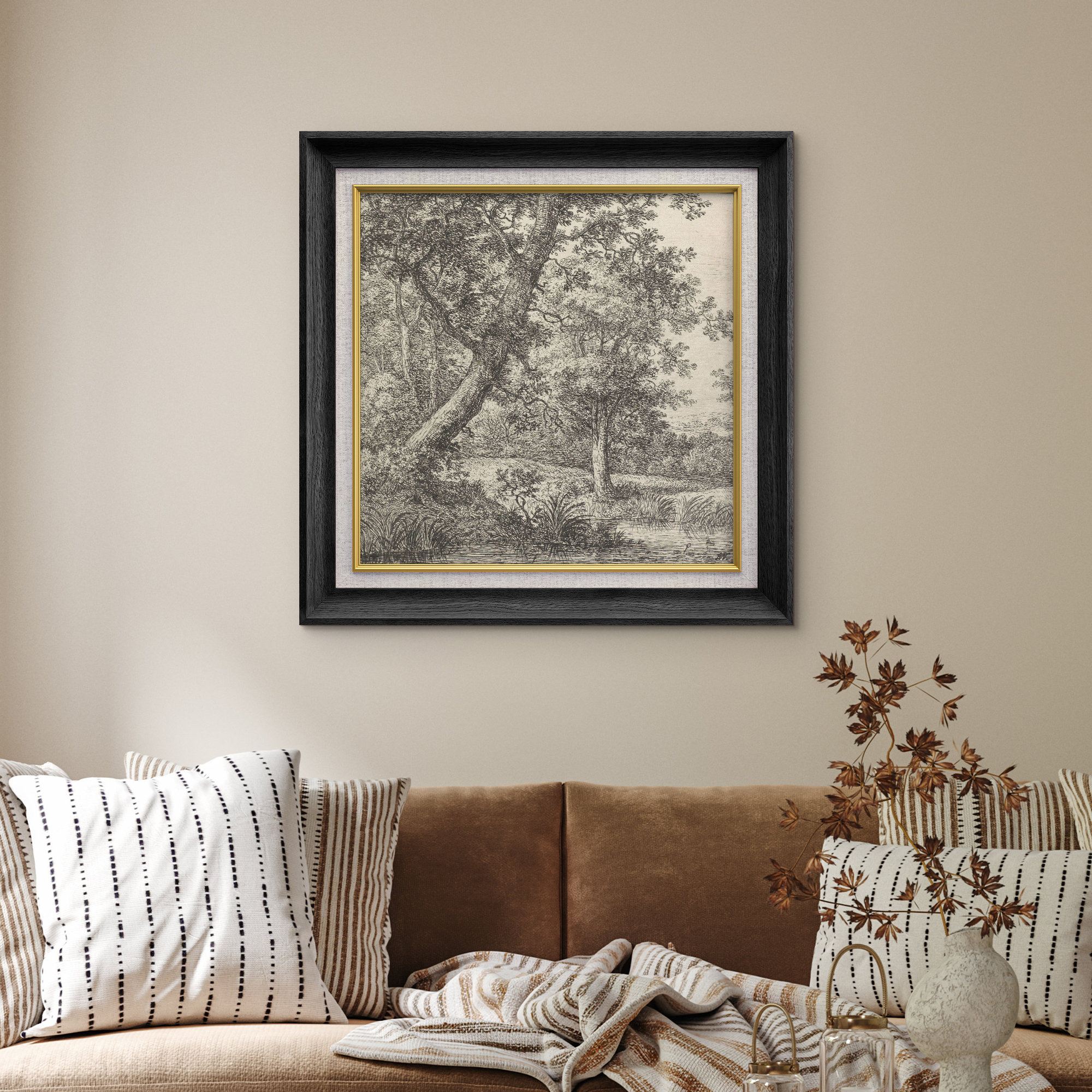 wall26 Classic Forest Tree Sketch Elegant Nature Landscape ...