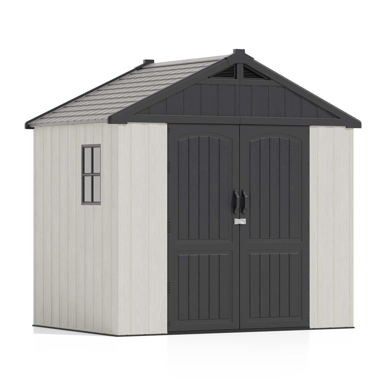 Patiowell 8 ft. W x 6 ft. D Plastic Storage Shed with Floor, Resin Shed ...