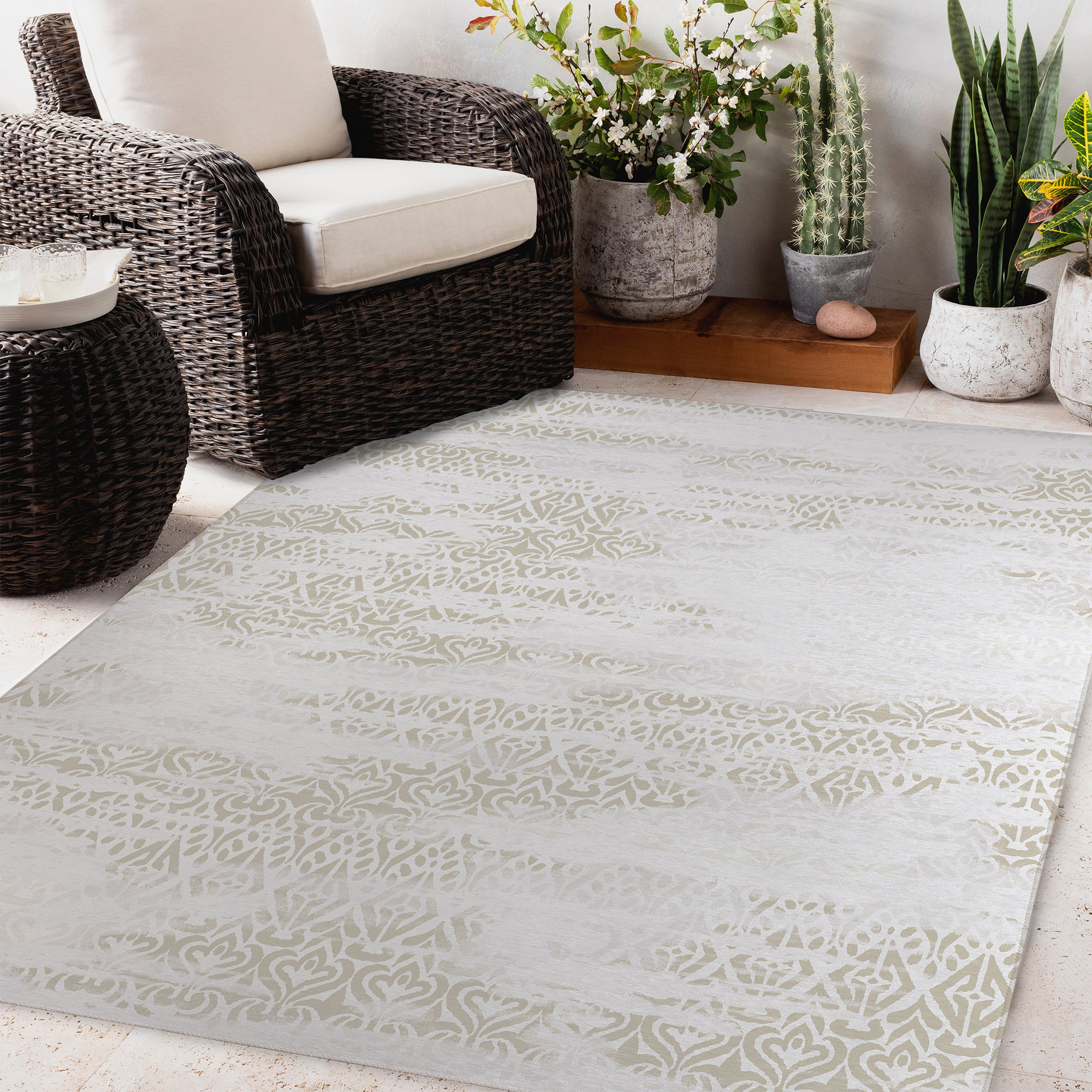 Dakota Fields Bergeson Abstract Beige Indoor / Outdoor Area Rug ...