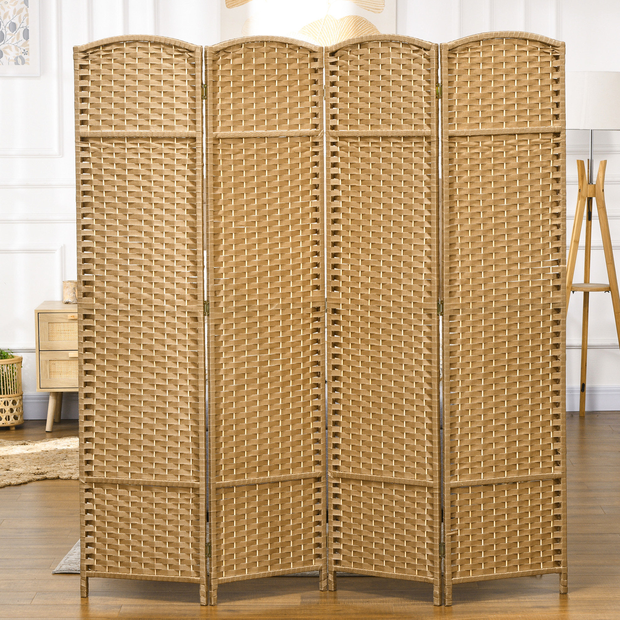 ArtisanArcade Room Divider 4 Panel, 5.6' Tall For Home. Natural Wood ...