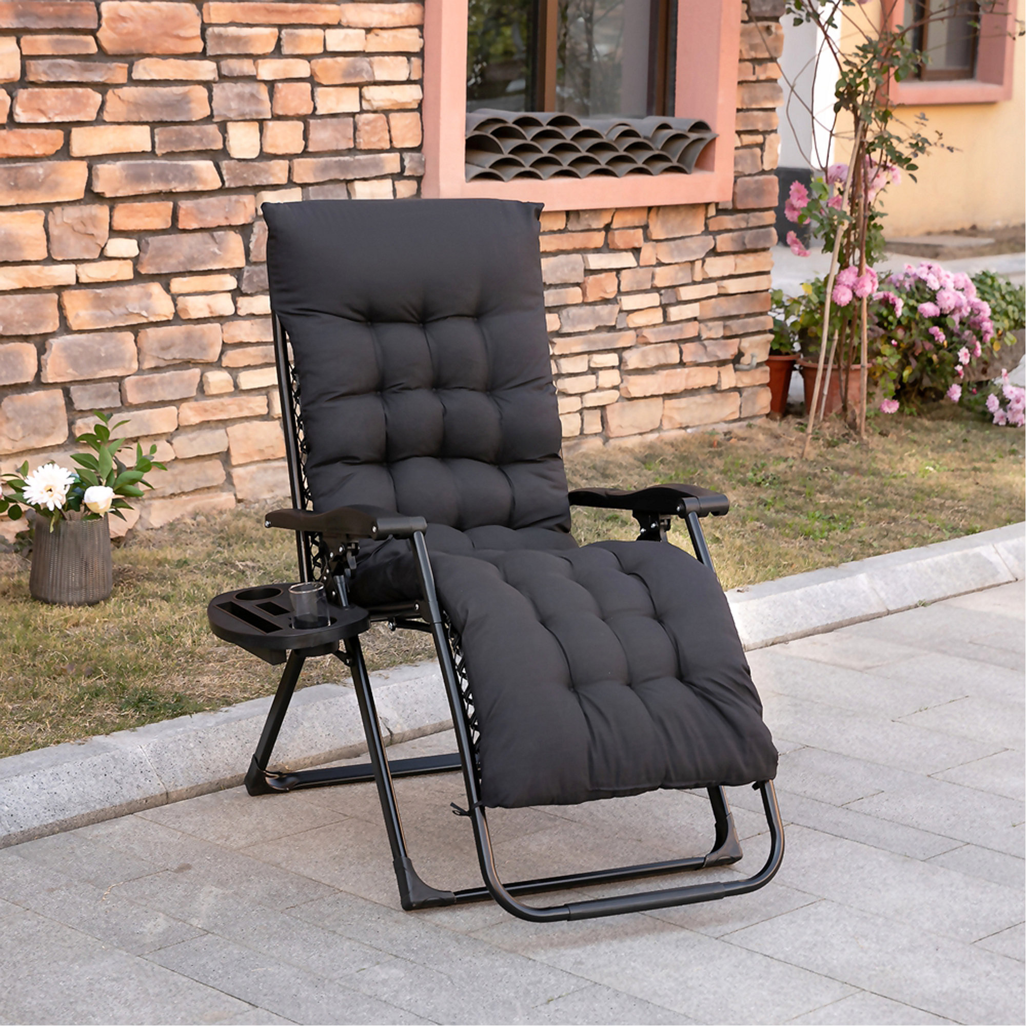 Wrought Studio Zero Gravity Chair, Folding Reclining Lounge Chair With Padded Cushion, Side Tray ...