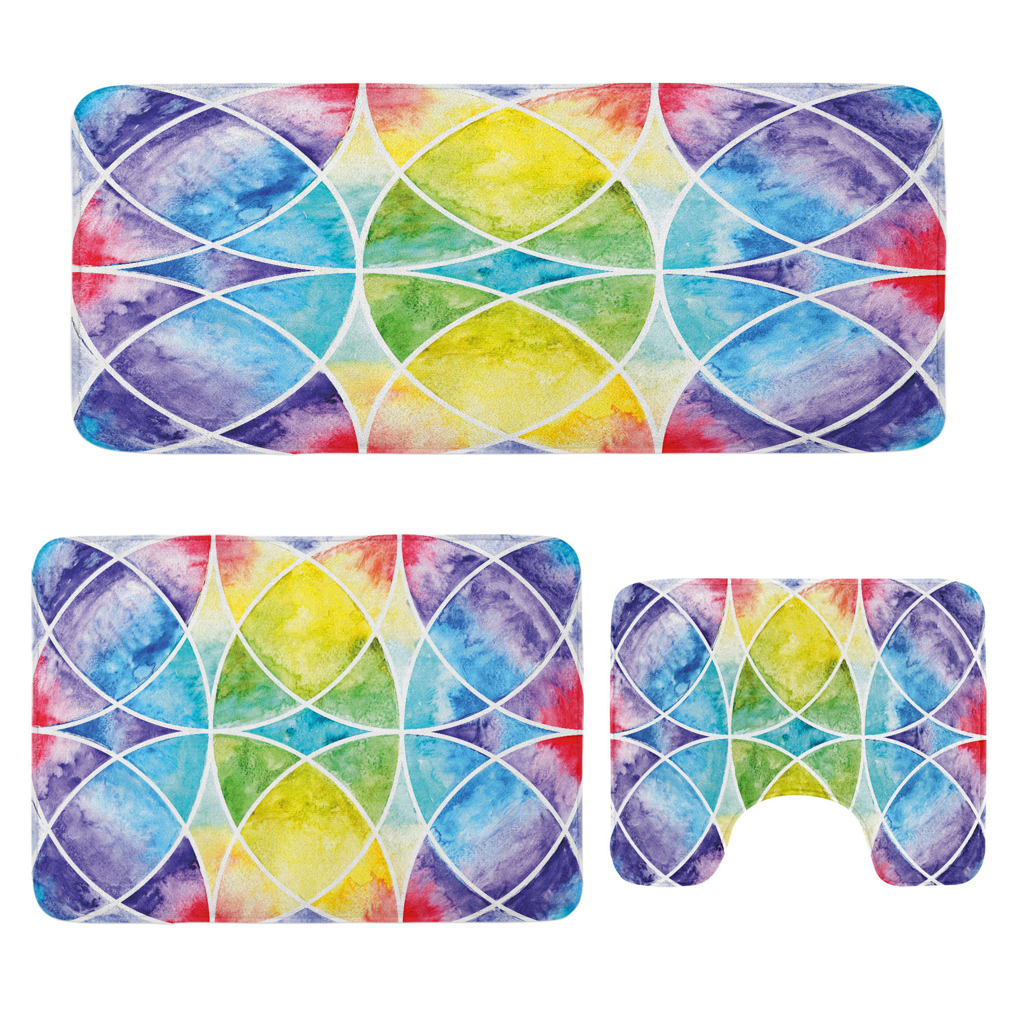 East Urban Home Ombre Bathroom Rug Set 3 Pieces U-Shape & Rectangle ...