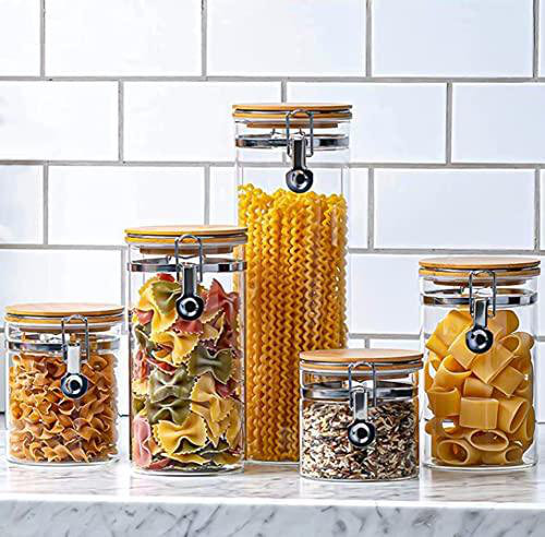 Prep & Savour Set of 5 Borosilicate Glass Food Storage Jars Canisters ...
