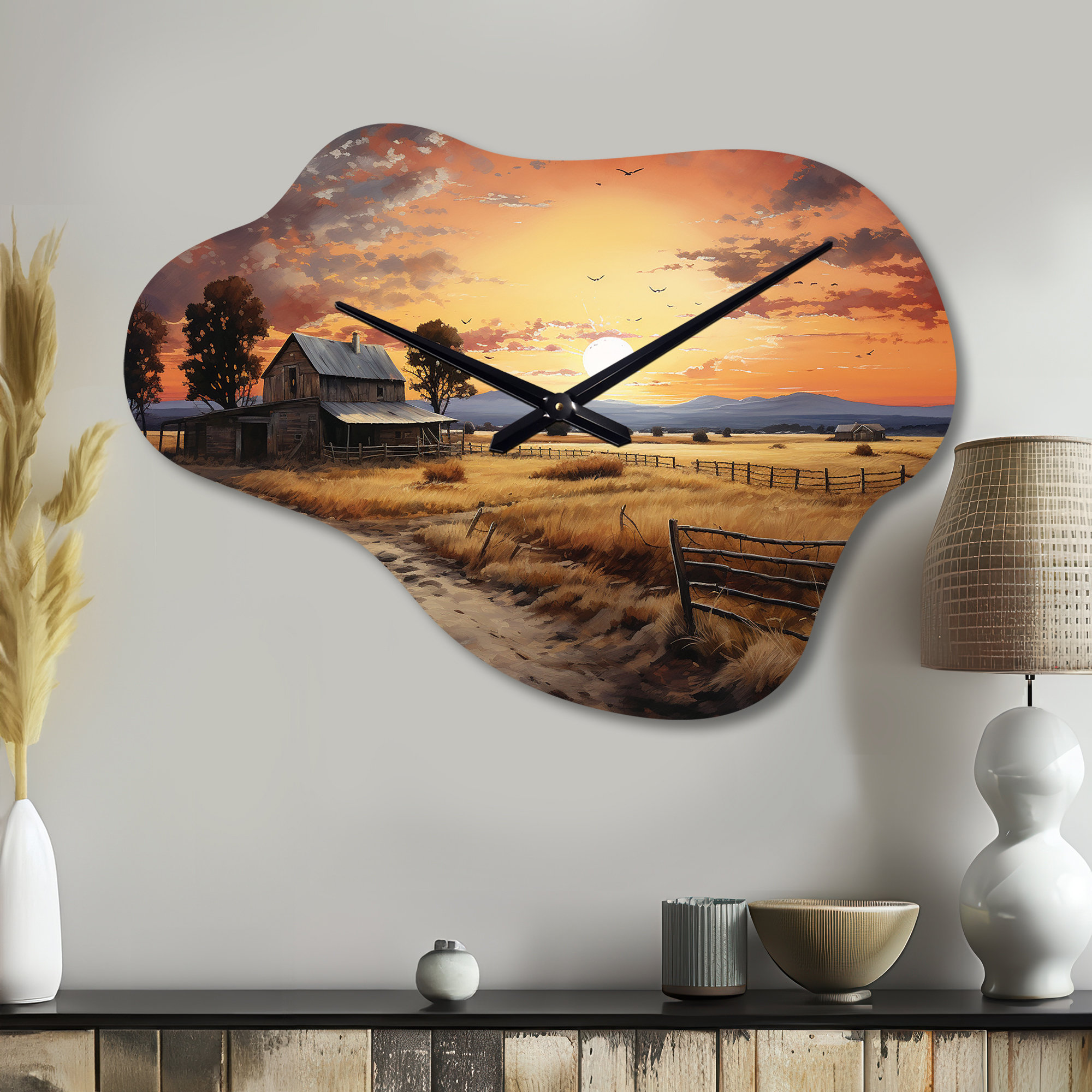 Gracie Oaks Benhard Barn Scenery At Dusk IV - Cloud Traditional Metal ...