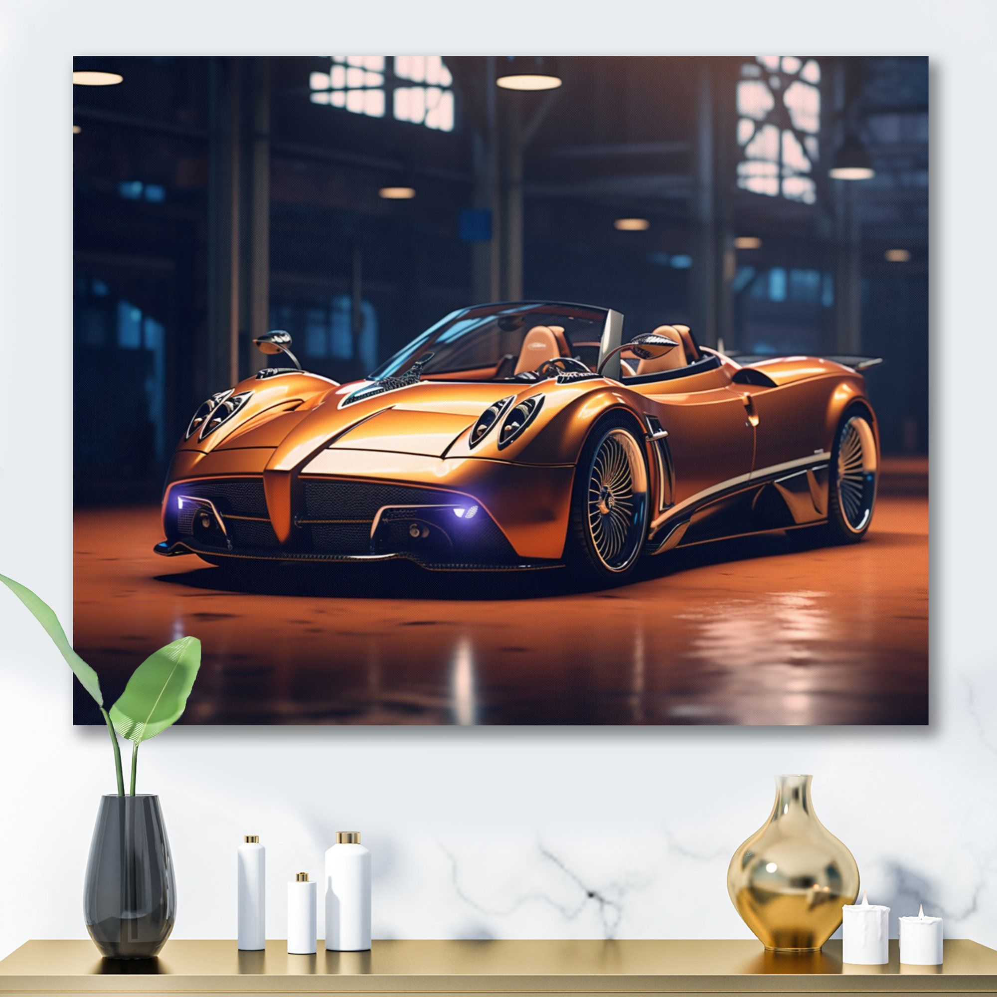 Latitude Run® Neon Italian Exotic Car - Neon Car Canvas Art Print | Wayfair