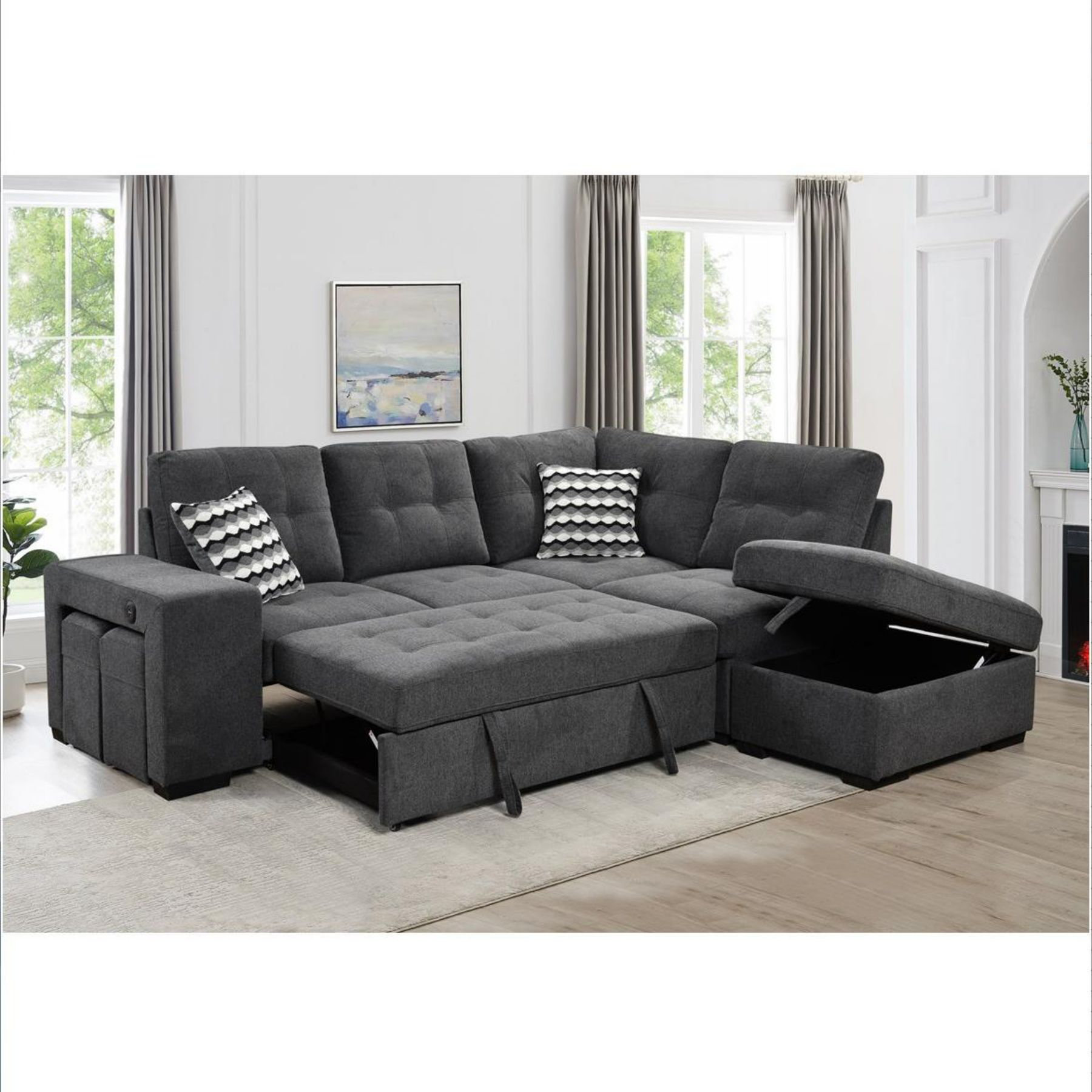 Latitude Run® 101" Reversible L-Shaped Corner Sleeper Upholstered Couch ...