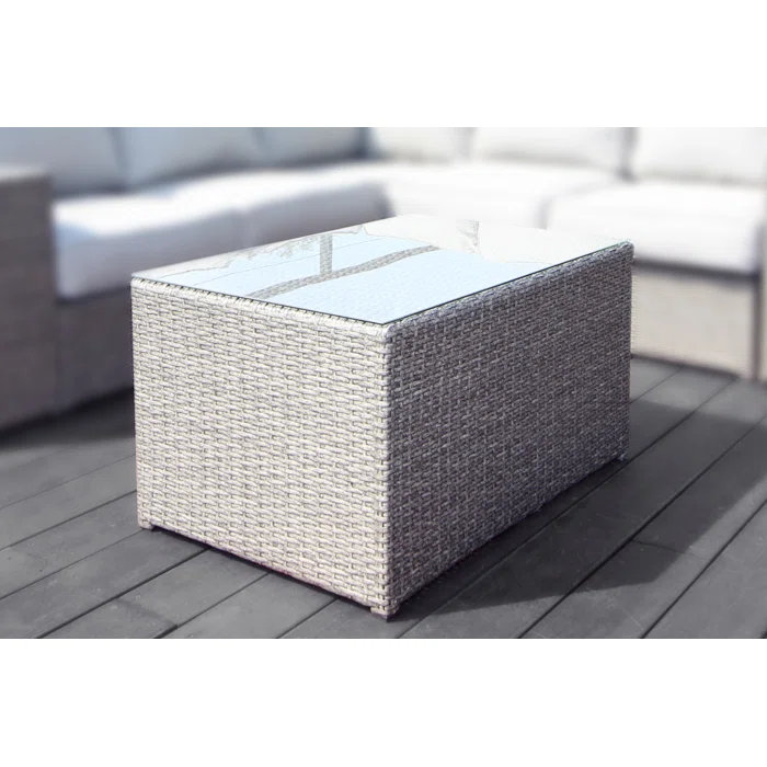 NFusion Michael Patio Rectangular Wicker Coffee Table with Tempered ...