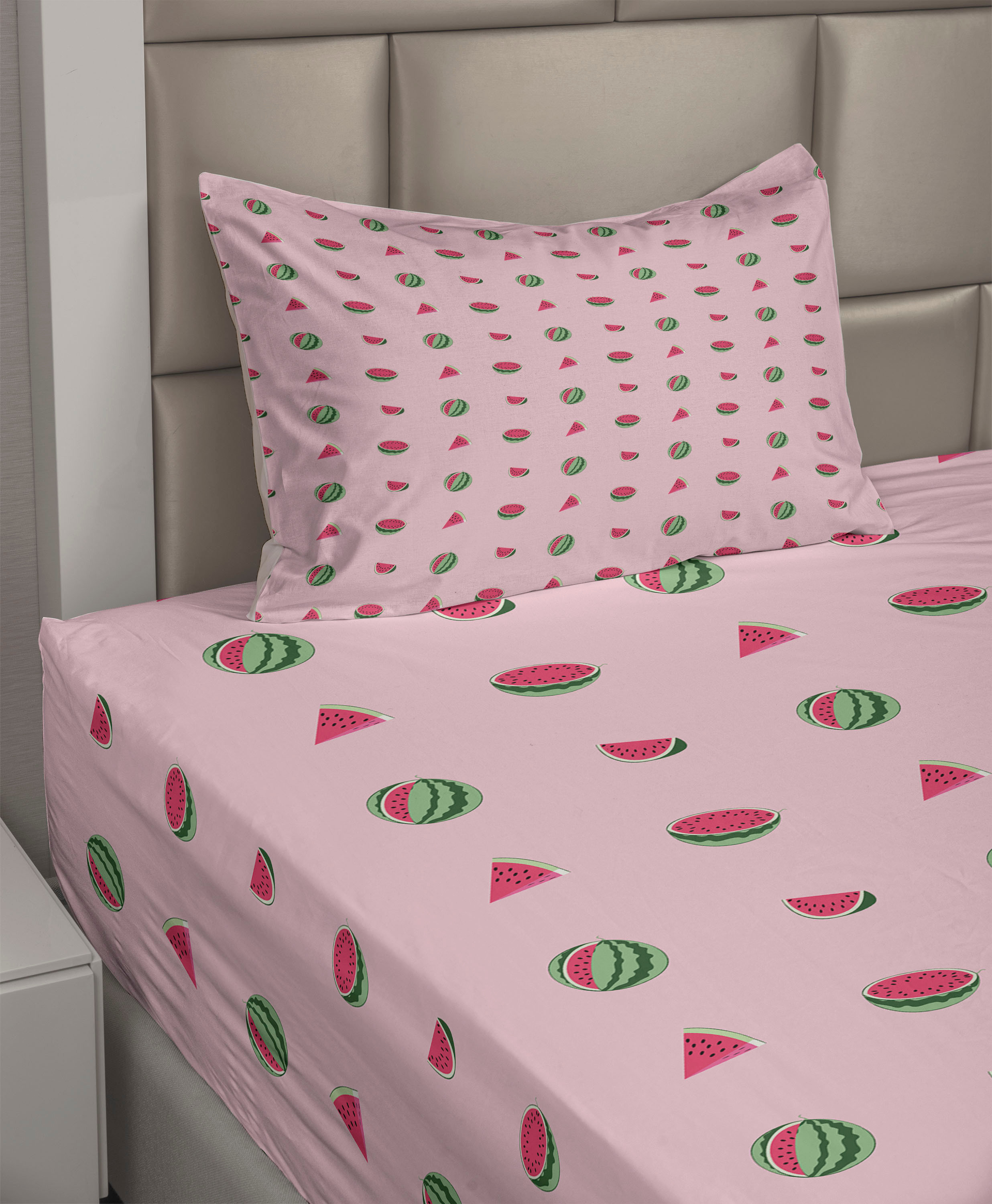 Ambesonne Watermelon Sheet Set Juicy Summer Fruit Plot Dark Coral and ...