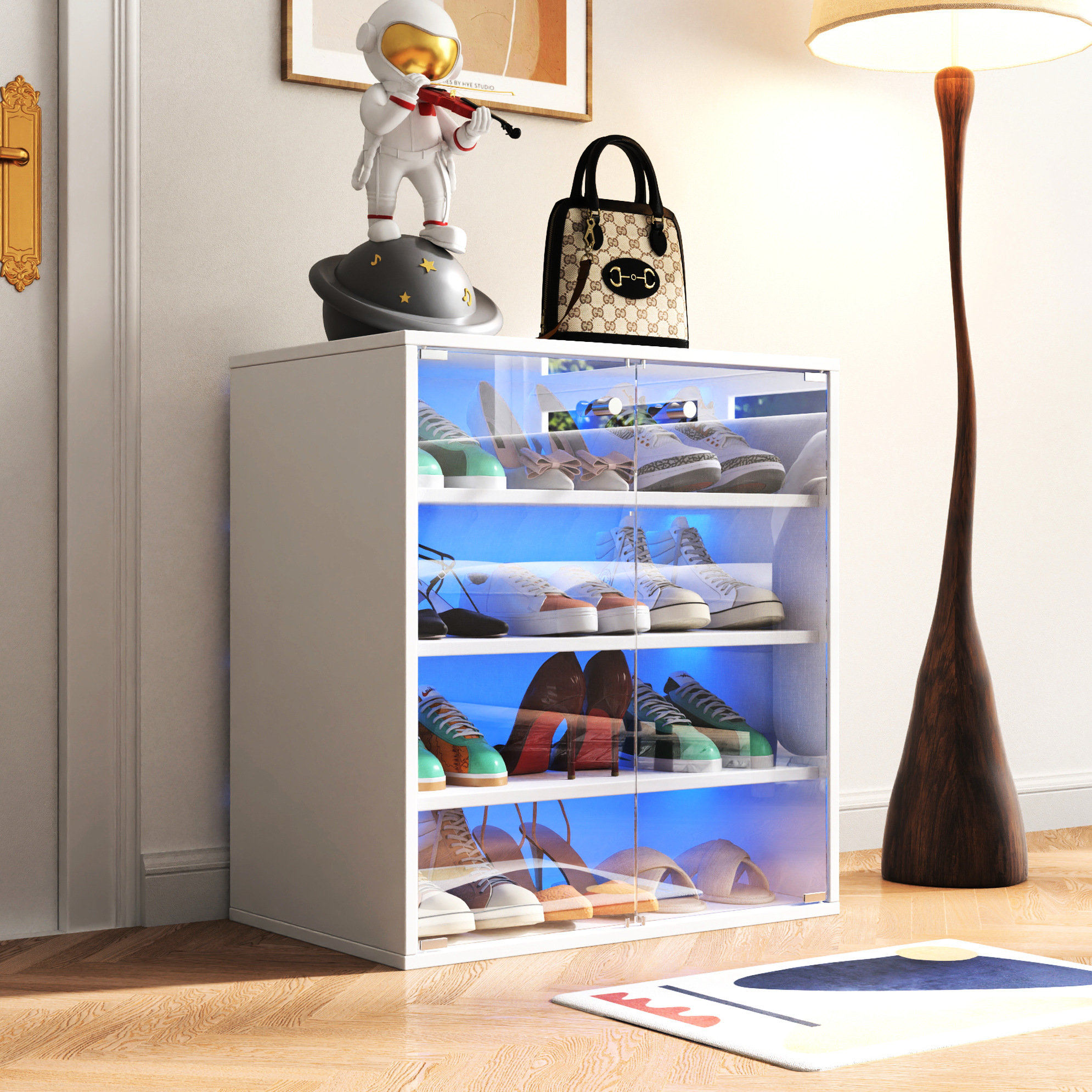 George Oliver Wooden Shoe Storage With Led And Tidy Organization ...