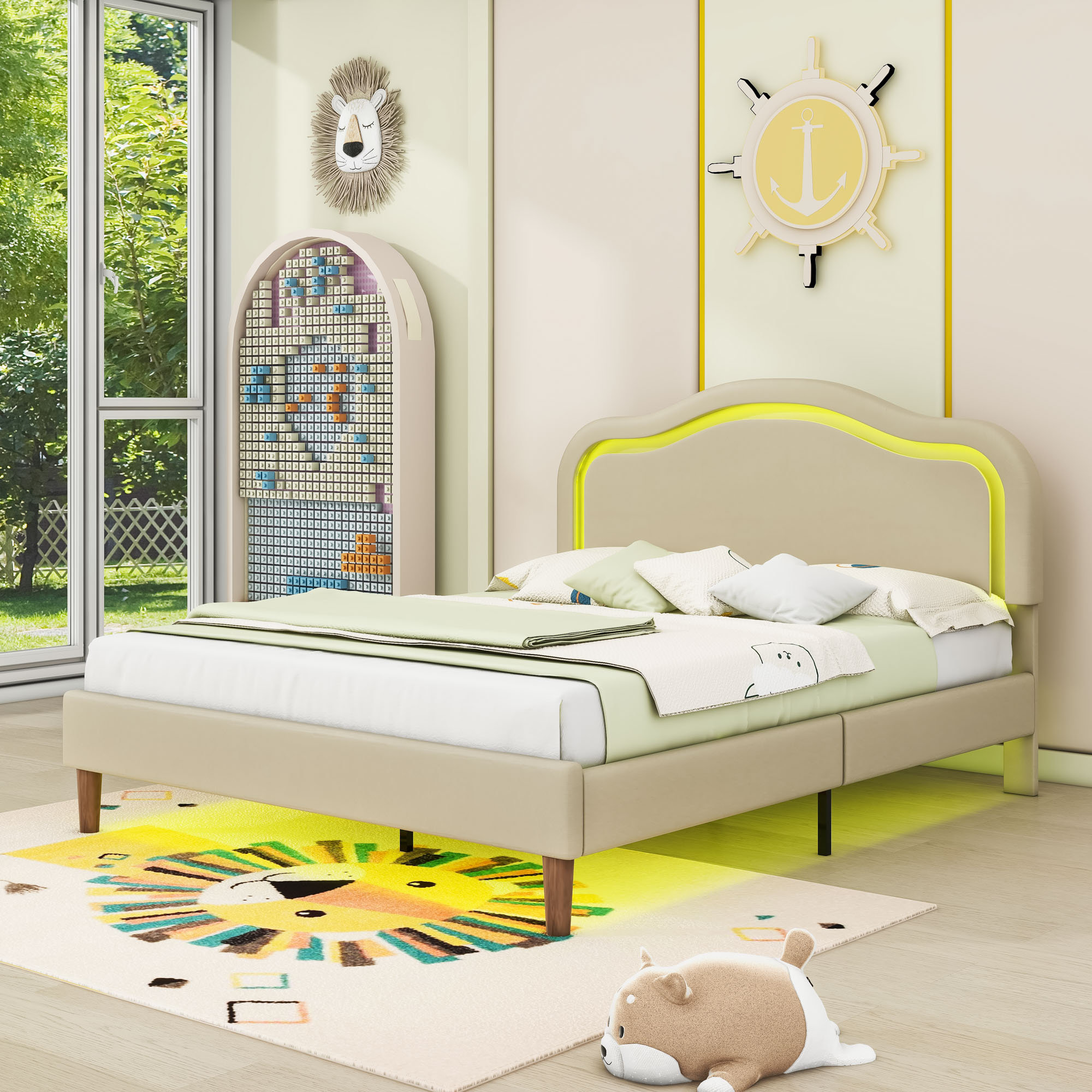 Wrought Studio Velvet Upholstered Platform Bed with Smart LED Bed Frame ...