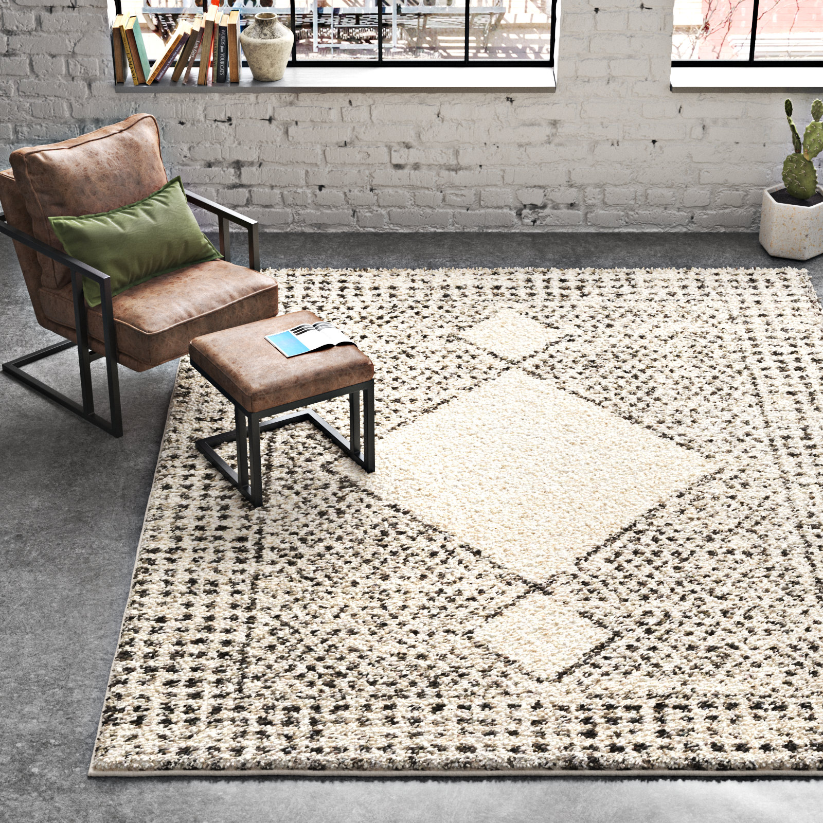 Steelside™ Fender Geometric Black/Cream Area Rug & Reviews | Wayfair