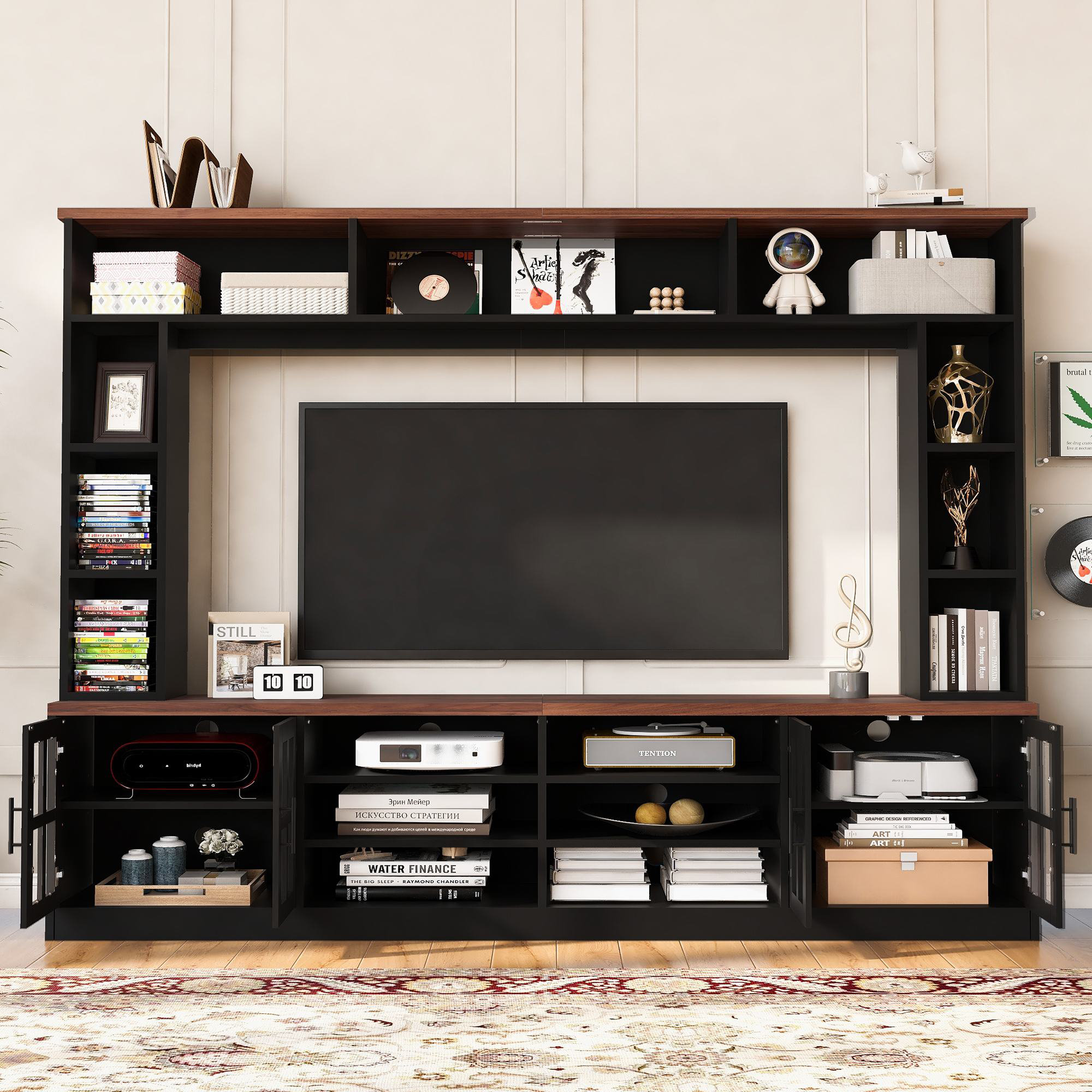 August Grove® 95.5" W Wall Unit Entertainment Center With Bookshelves ...