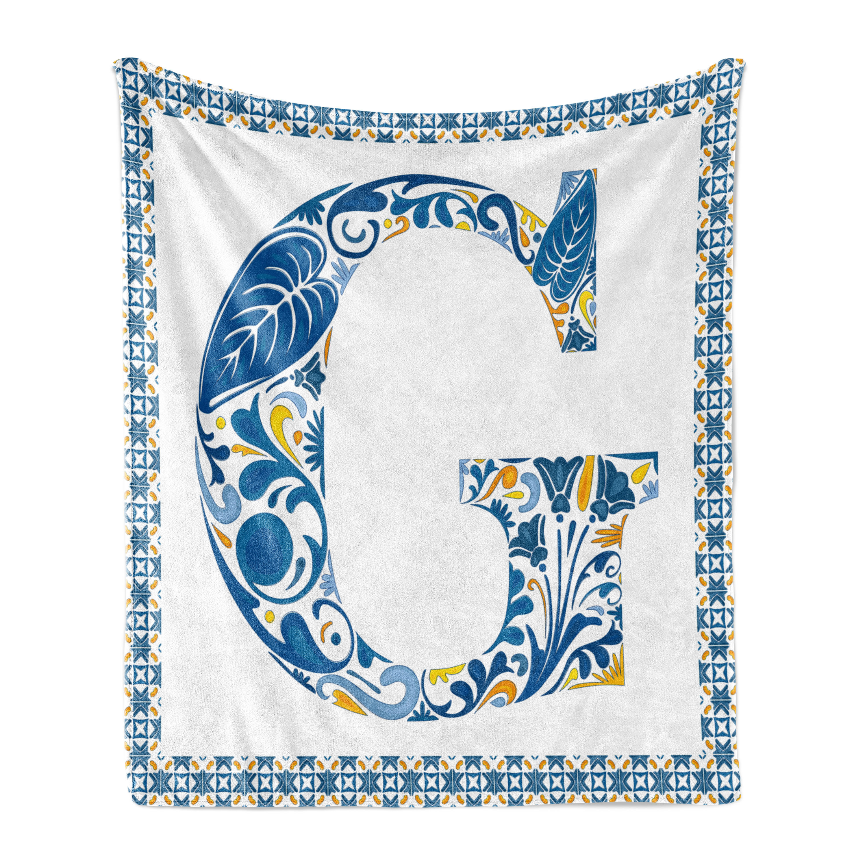 Ambesonne Letter G Fleece Throw Blanket Tile Designed Letter G Blue ...