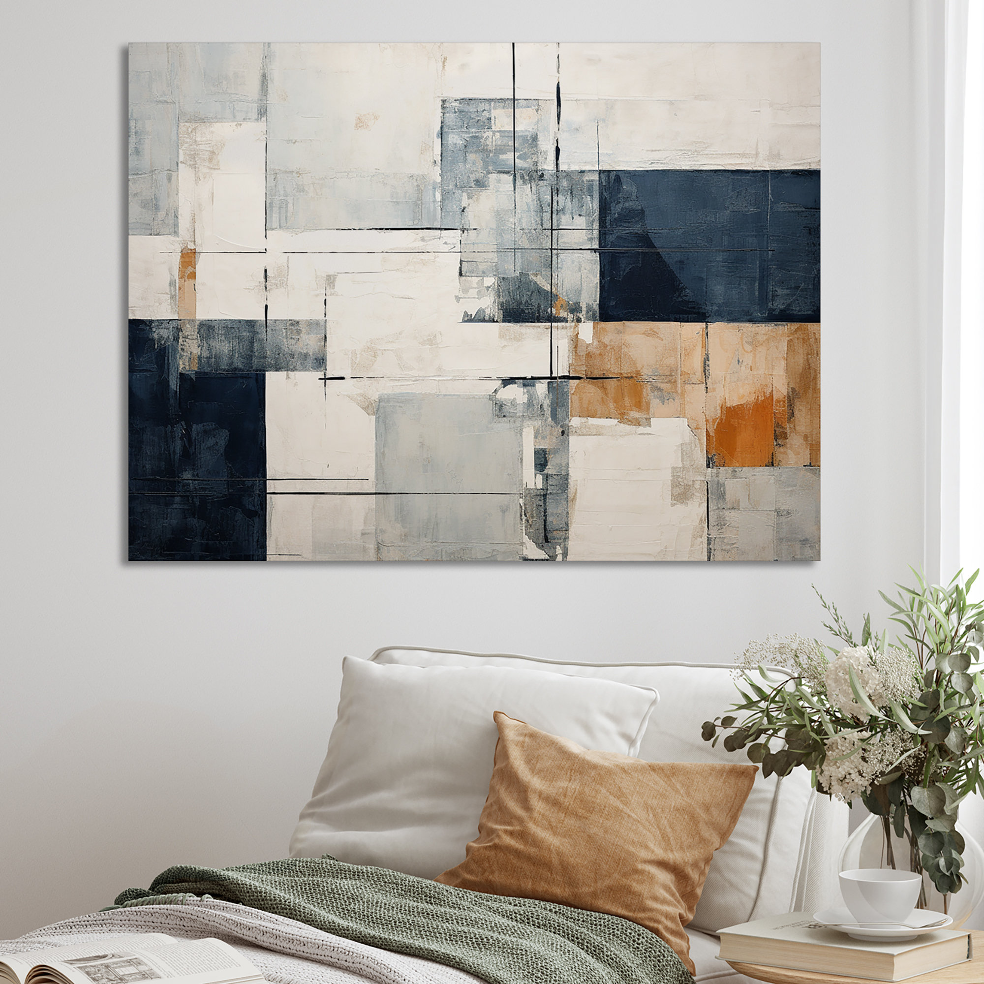 Design Art Abstract Blue Beige Road Collage I - Abstract Collages Wall ...