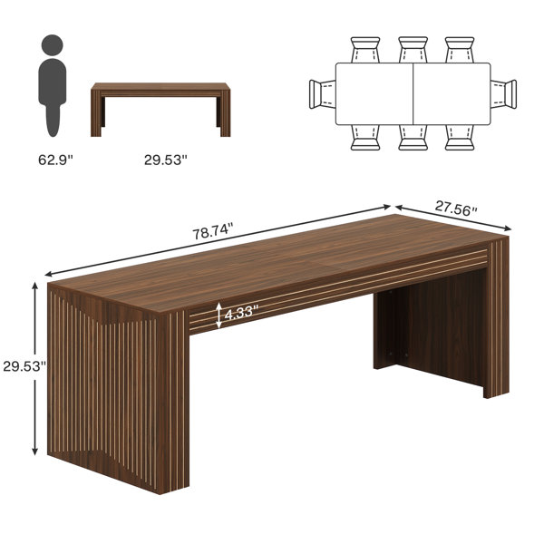 Ebern Designs 78.7'' Dining Table For 6-8 People, Rectangular Kitchen ...