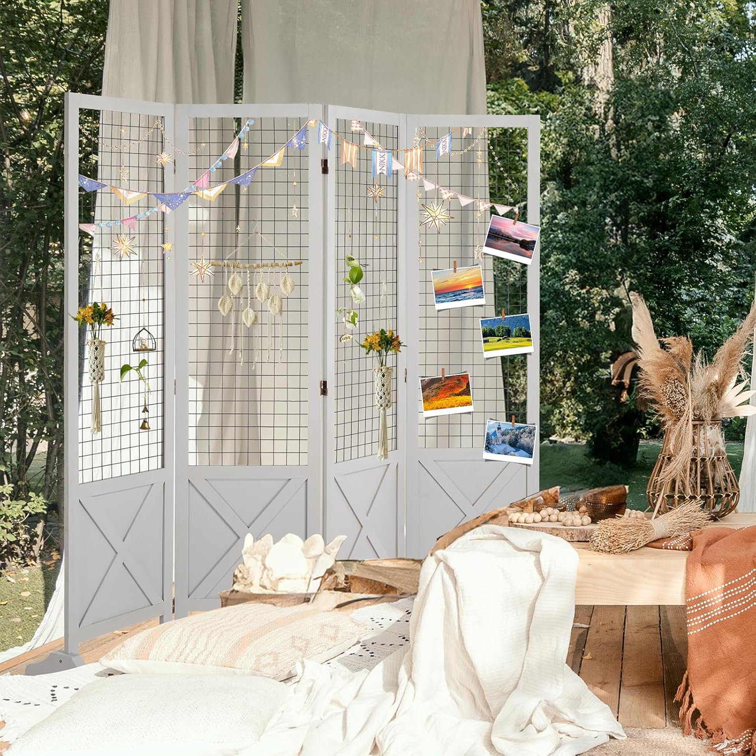 Gracie Oaks Room Divider Freestanding Gridwall, 4 Panel Folding Display ...