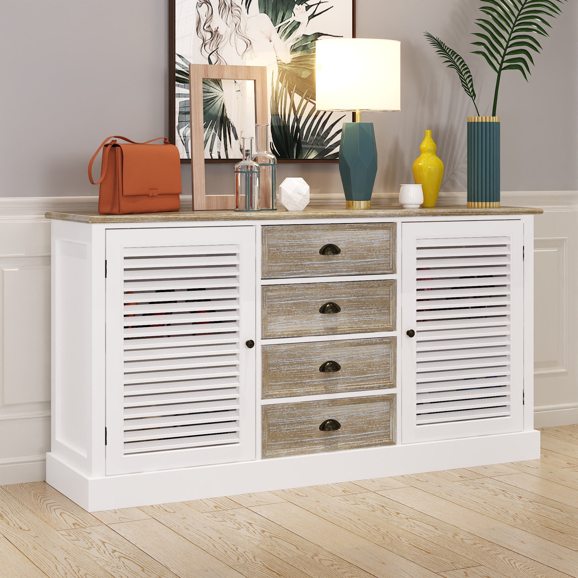 Gracie Oaks 4 Drawers Shoe Storage Cabinet With Shutter Doors For ...