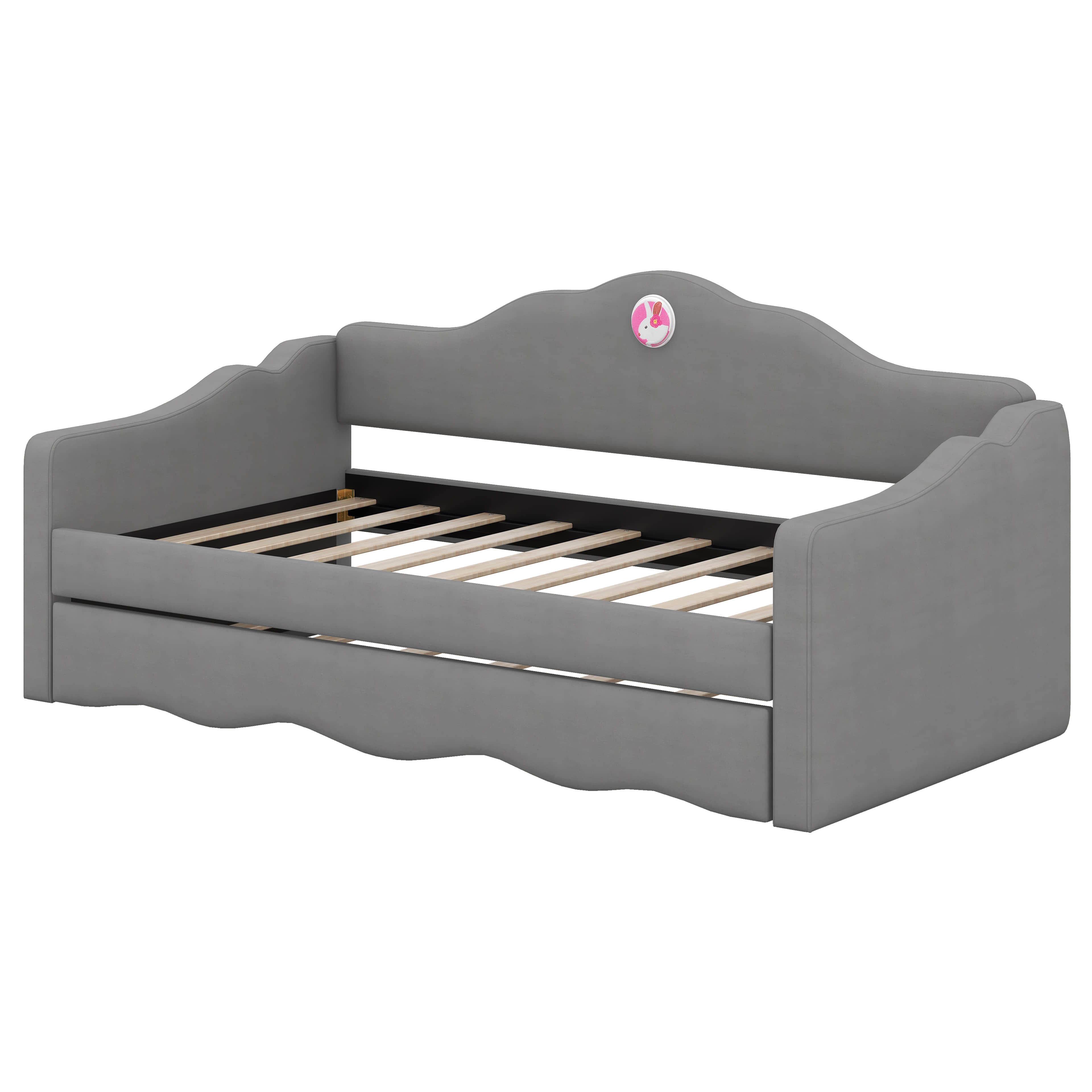 Rosdorf Park Twin Size Upholstered Daybed With Wave-Shaped Trundle ...