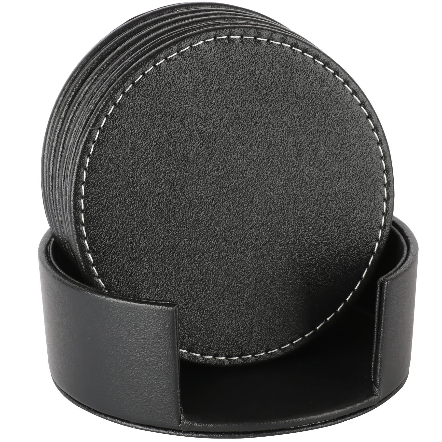 COOREL Leather Round 6 Piece Coaster Set With Holder | Wayfair