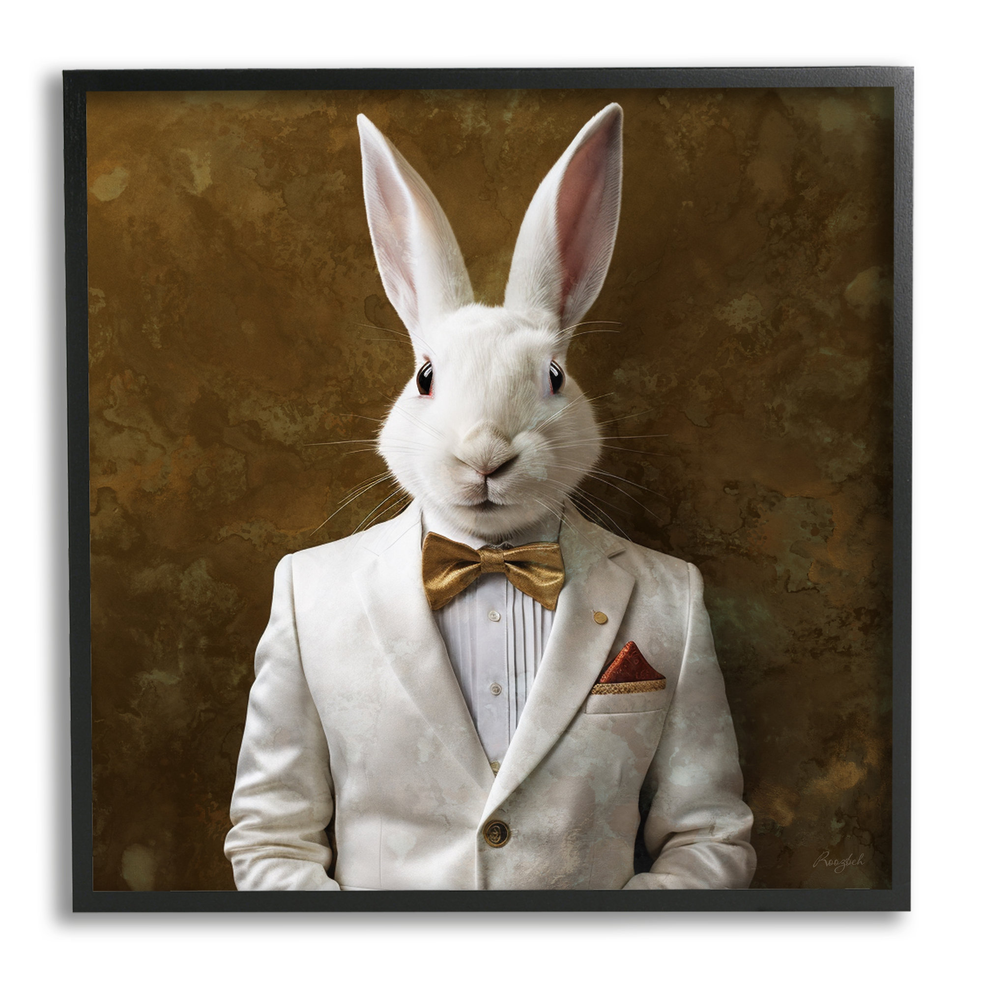 Trinx White Rabbit in Suit by Roozbeh Wrapped Canvas Print | Wayfair