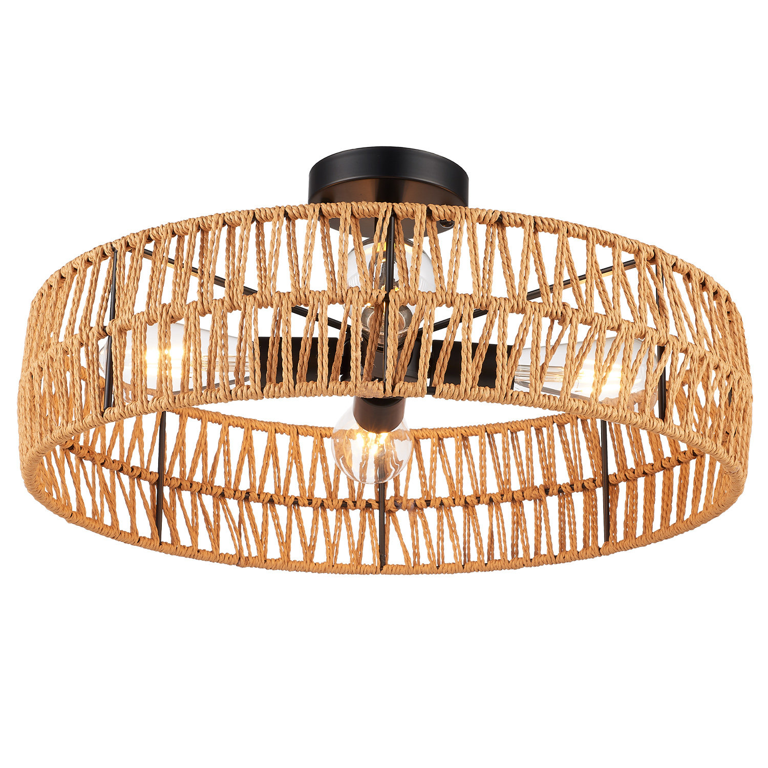 Bayou Breeze 20" Semi Flush Mount Woven Ceiling Light, Boho Rattan ...