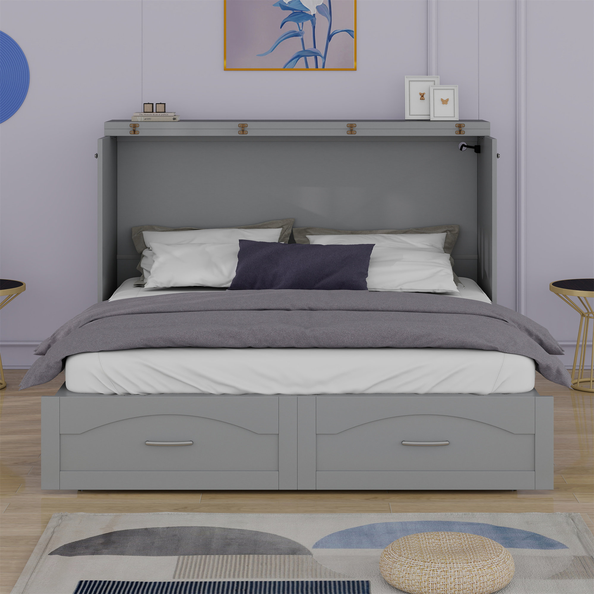 Red Barrel Studio® Murphy Bed Wall Bed With Drawer And A Set Of Sockets ...