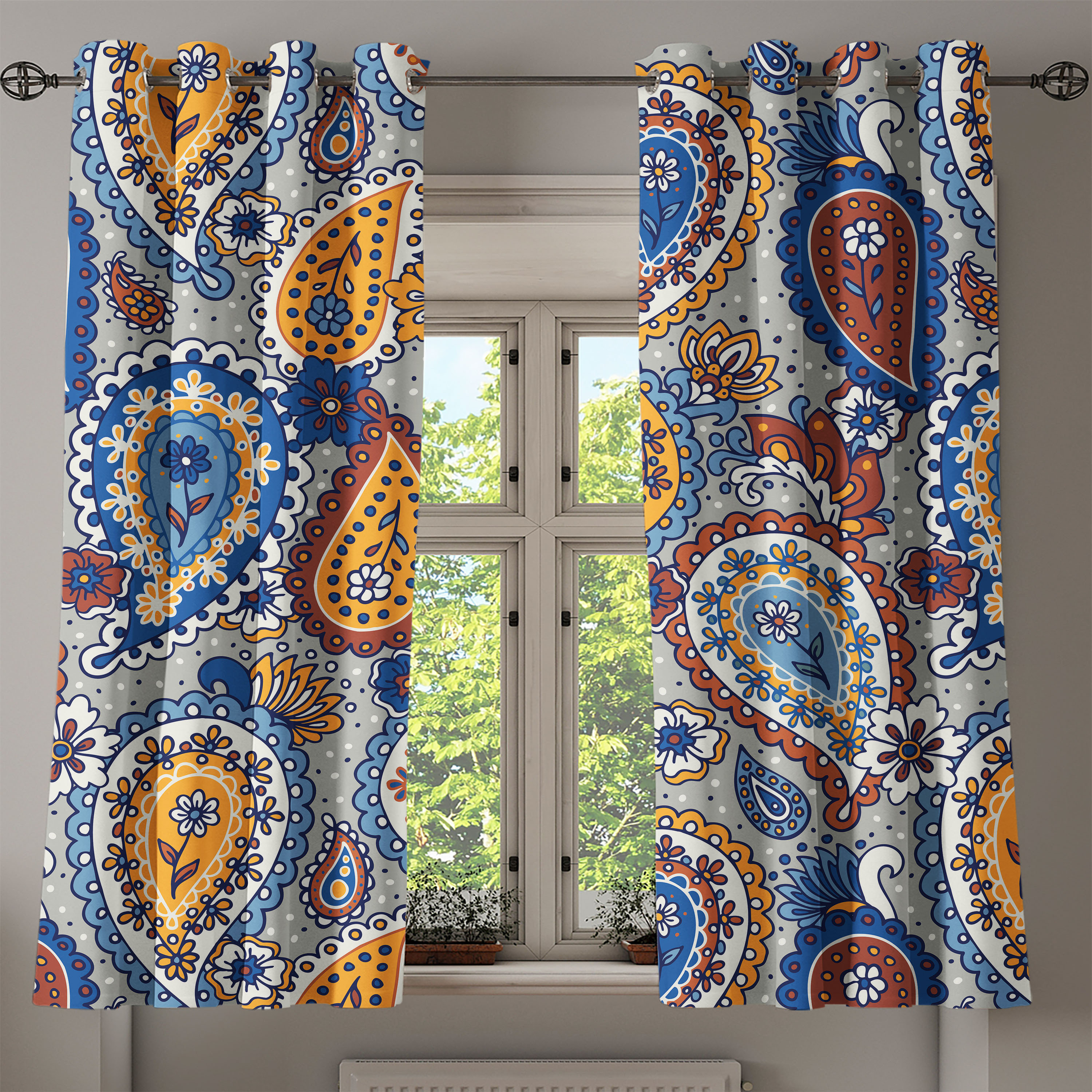 Bungalow Rose Paisley Grommet Curtain Floral Ornament Drop Motifs 50" x ...