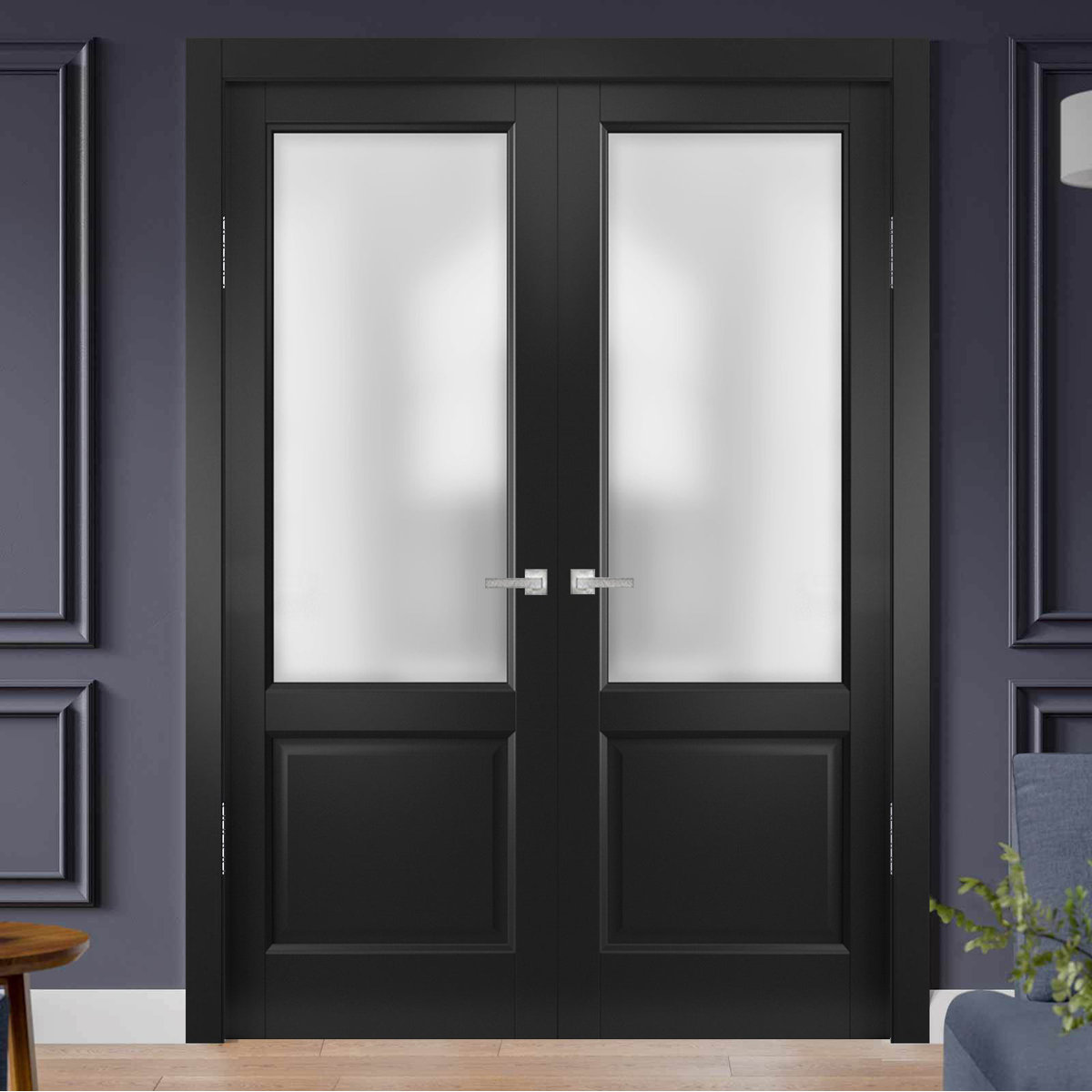 SARTODOORS Lucia Frosted Glass Wood French Black Doors & Reviews | Wayfair