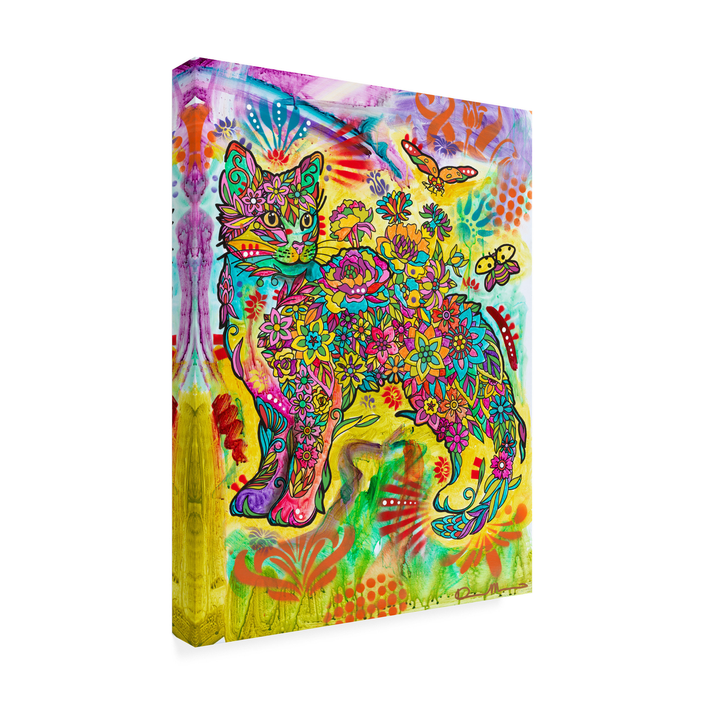 Trinx Quartana Flower Kitty On Canvas Print | Wayfair