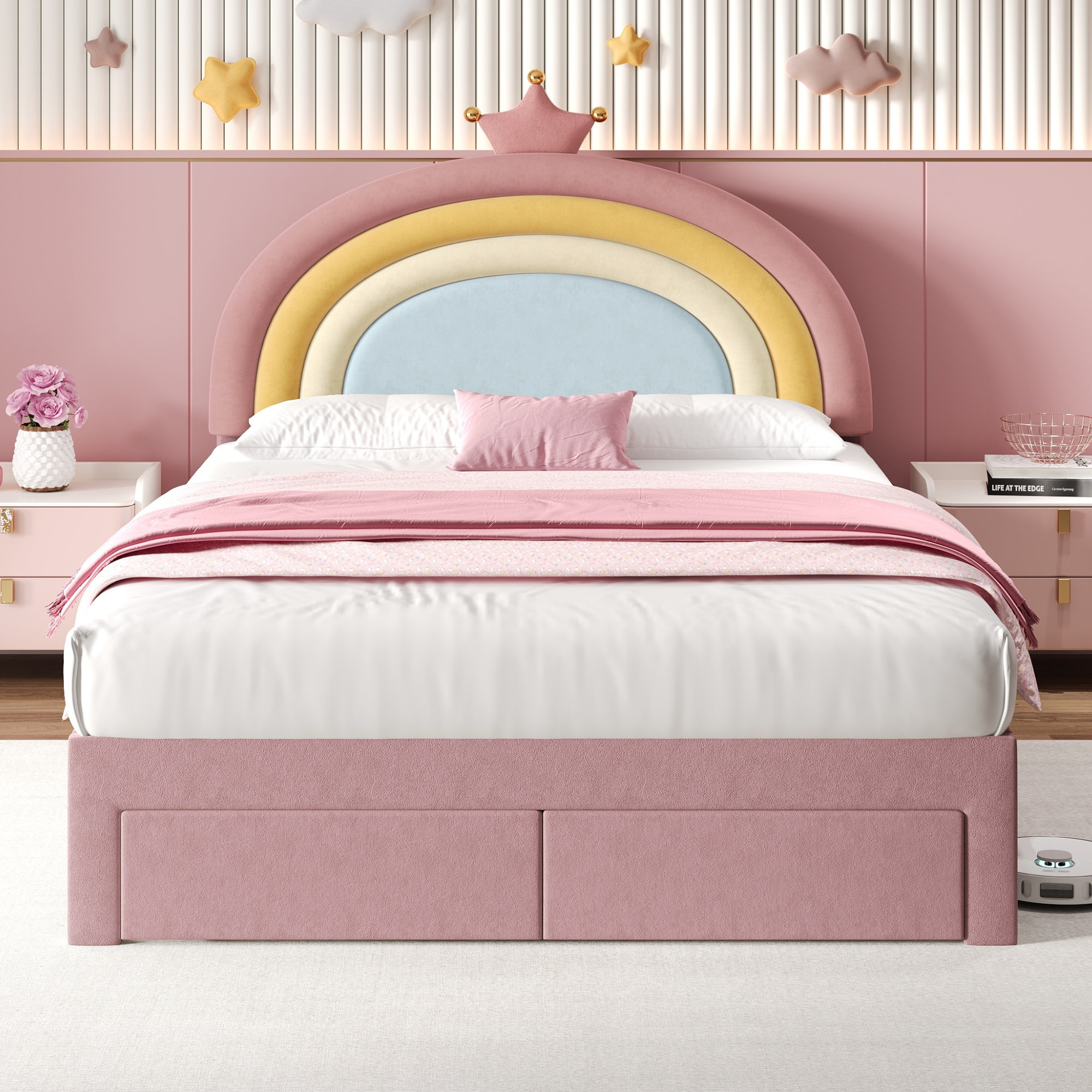 Isabelle & Max Upholstered Princess Bed With Adjustable Rainbow ...