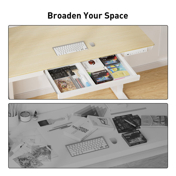 Inbox Zero Flavio Height Adjustable Standing Computer Desk With Drawer ...