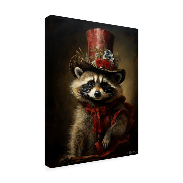 Winston Porter Cute Raccoon With A Red Hat Baroque Style 1 On Canvas by ...