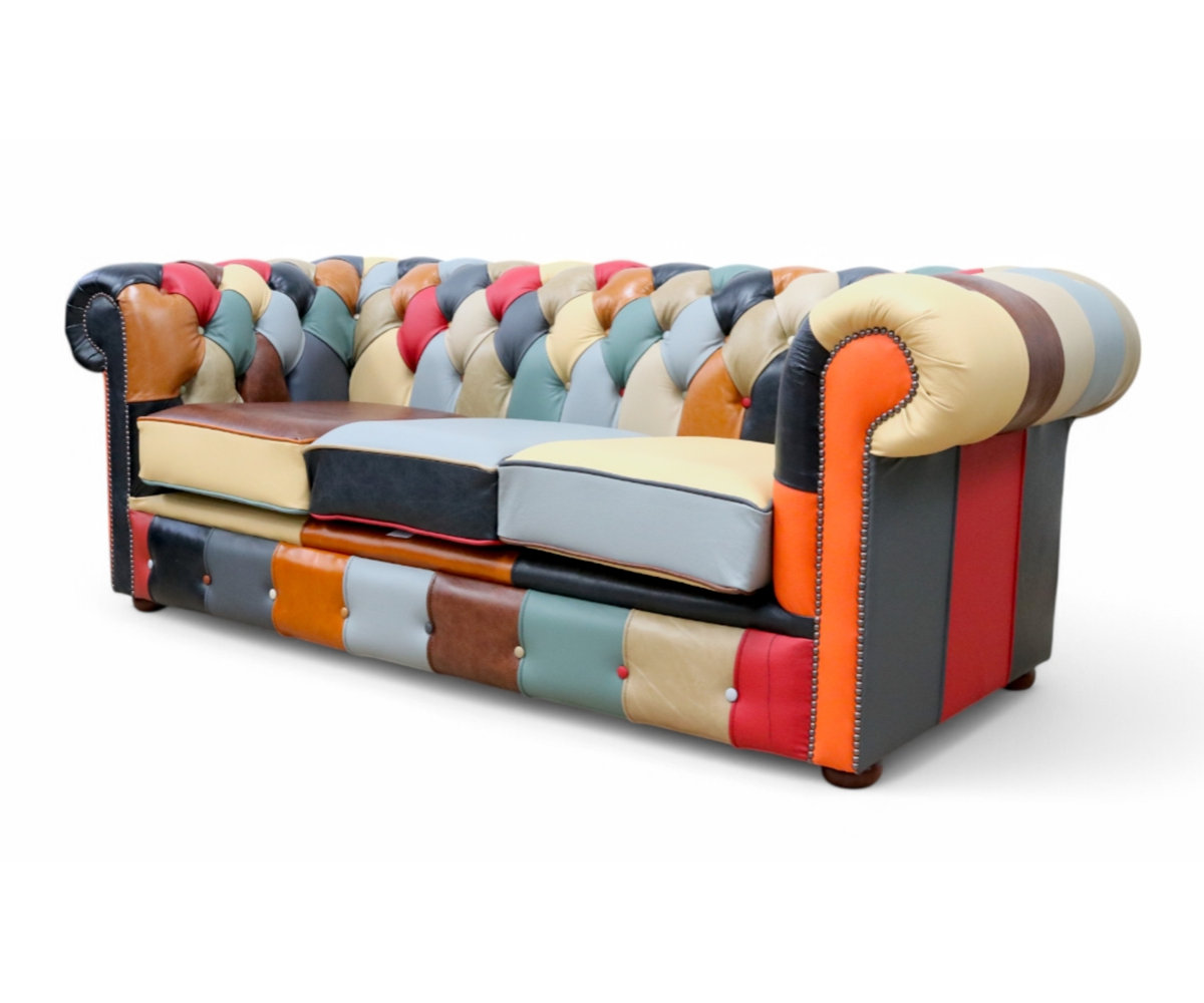Lark Manor Chesterfield Devil Patchwork Leather 3 Seater Sofa Settee ...