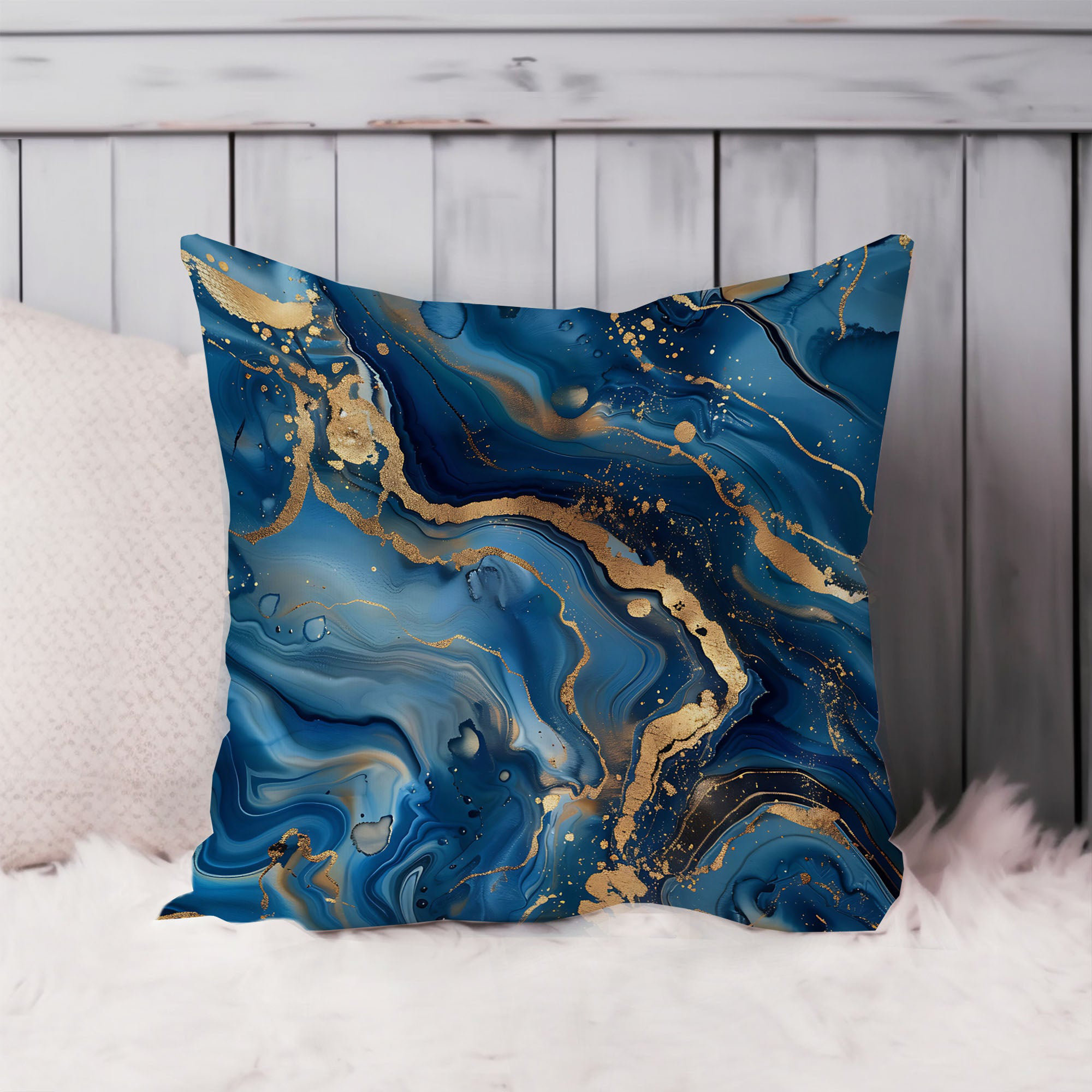 Ethan Taylor Abstract Blue & Gold Geode Crystals Marble XI Modern | Wayfair