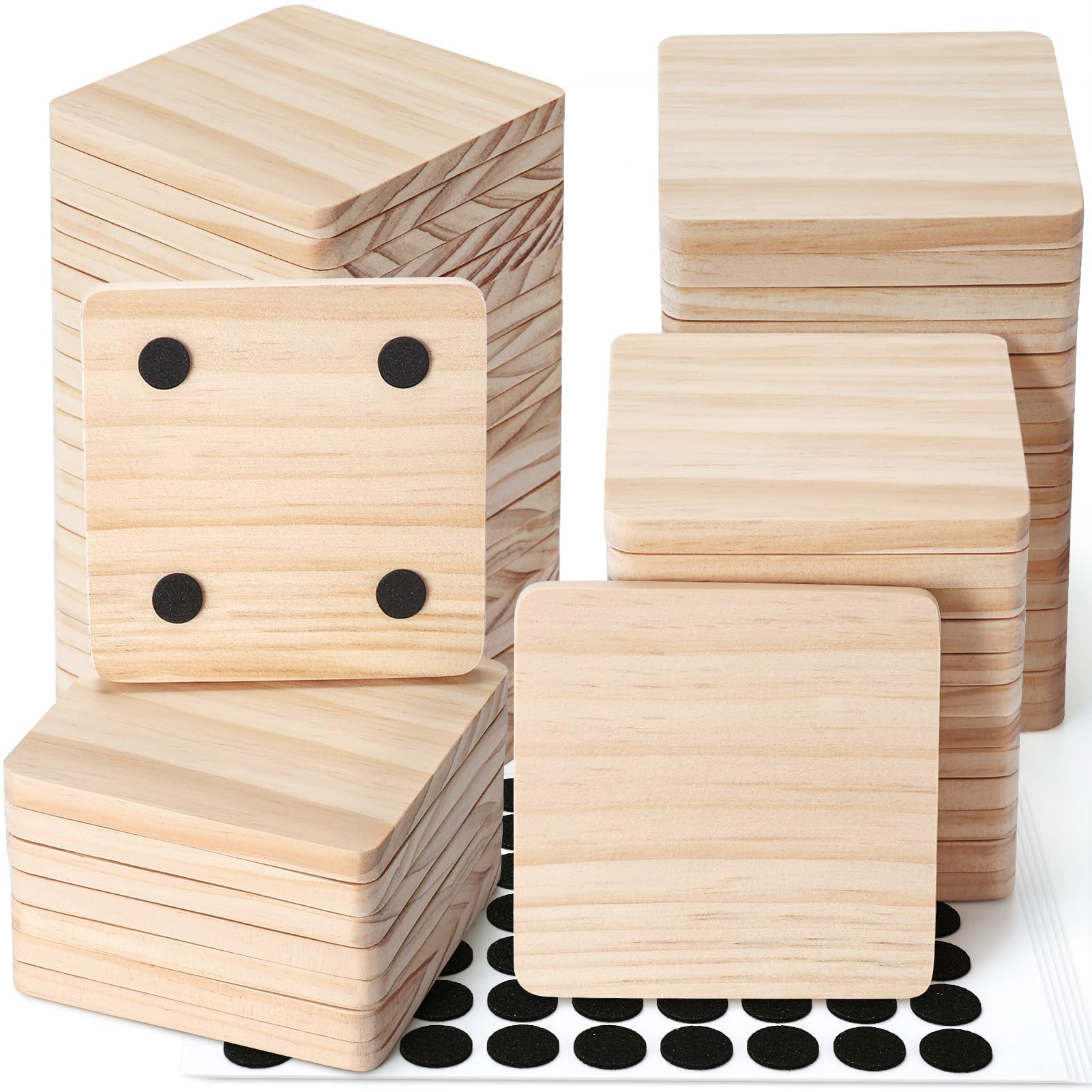 tangmaikeji 60 Pieces Unfinished Wood Coasters-Solid Wood Panel, 4 Inch ...