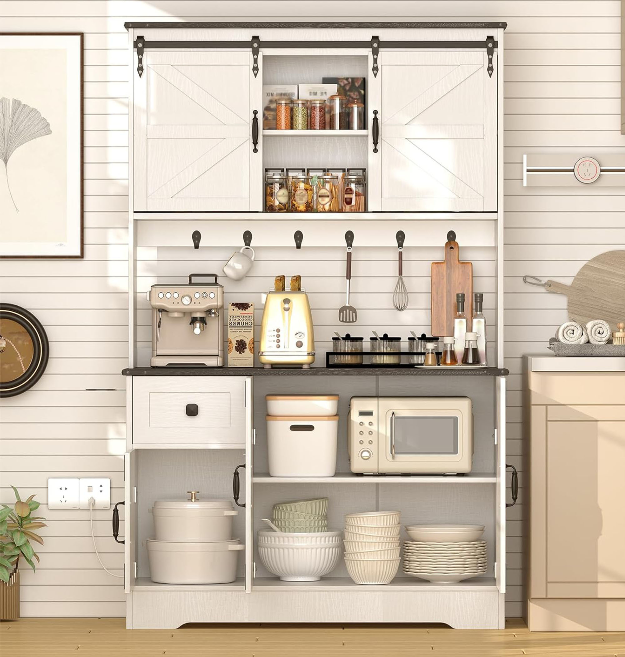 EXBURM 71" Kitchen Pantry, Kitchen Hutch With Microwave Stand ...