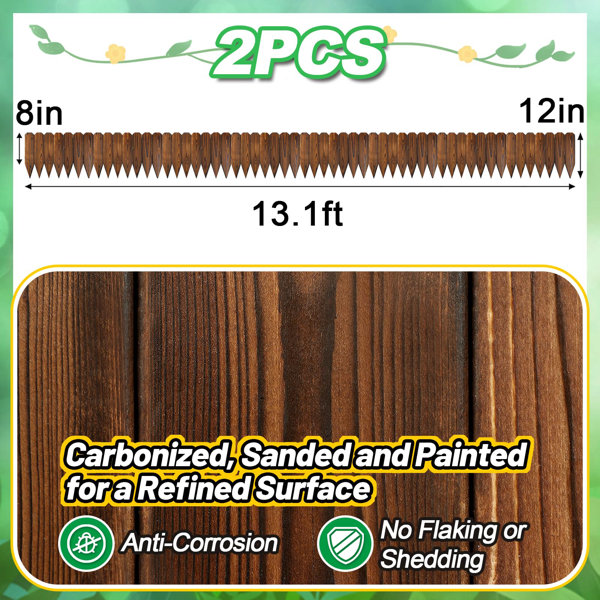 Fashion Finesse 13.1Ft X 12In Garden Fence - Sturdy Pine Wood Landscape ...