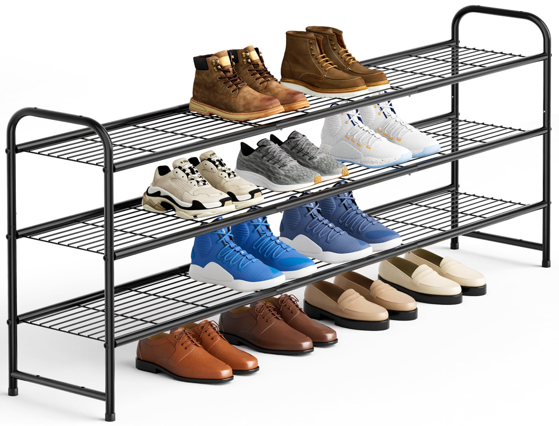 Latitude Run® 3-Tier Long Shoe Rack For Closet Metal Shoe Organizer For ...
