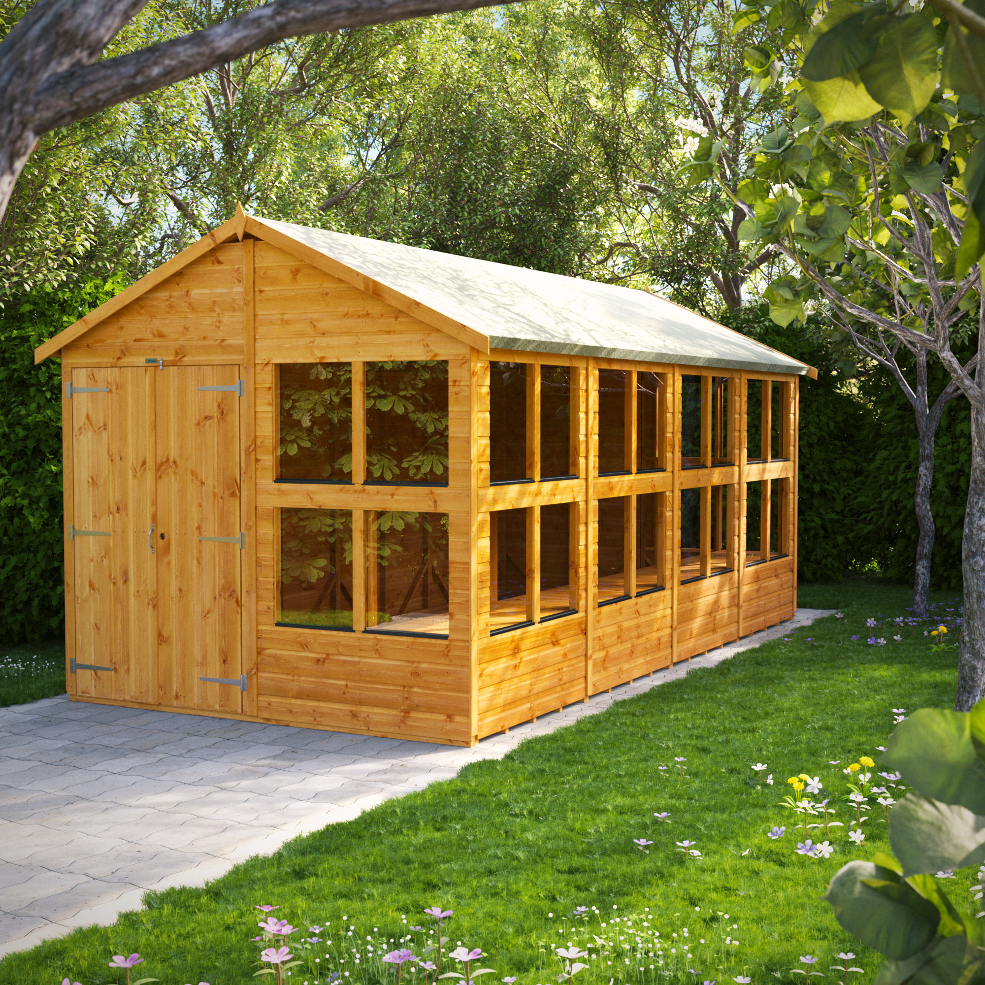 POWERSHEDS 8.5 ft. W x 16.5 ft. D Solid Wood Tongue & Groove Steep ...