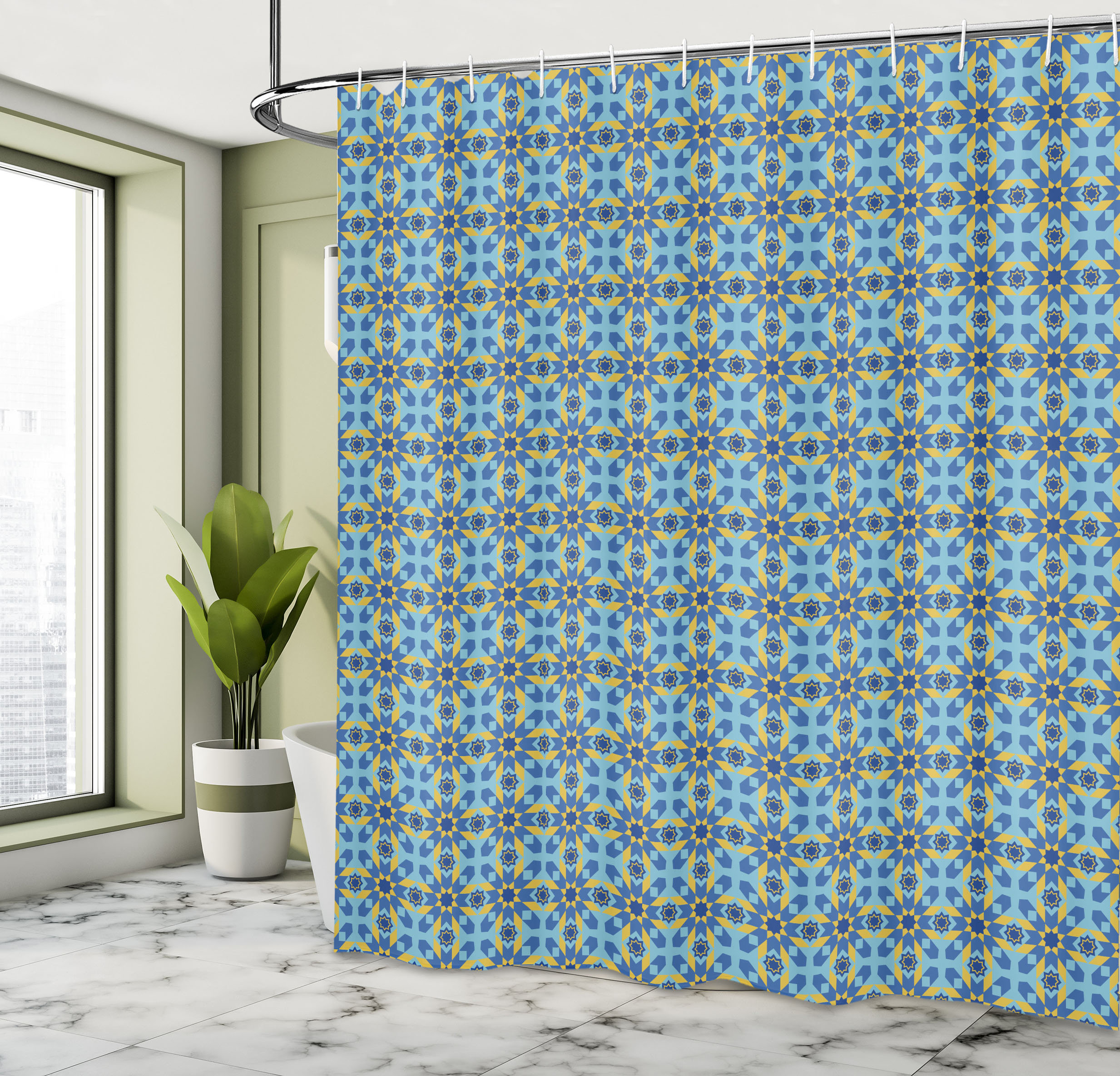 East Urban Home Yellow and Blue Shower Curtain Medieval Star Violet ...