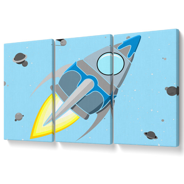 Isabelle & Max Rocket Ship Baby Blue - 3 Piece Wrapped Canvas Art ...