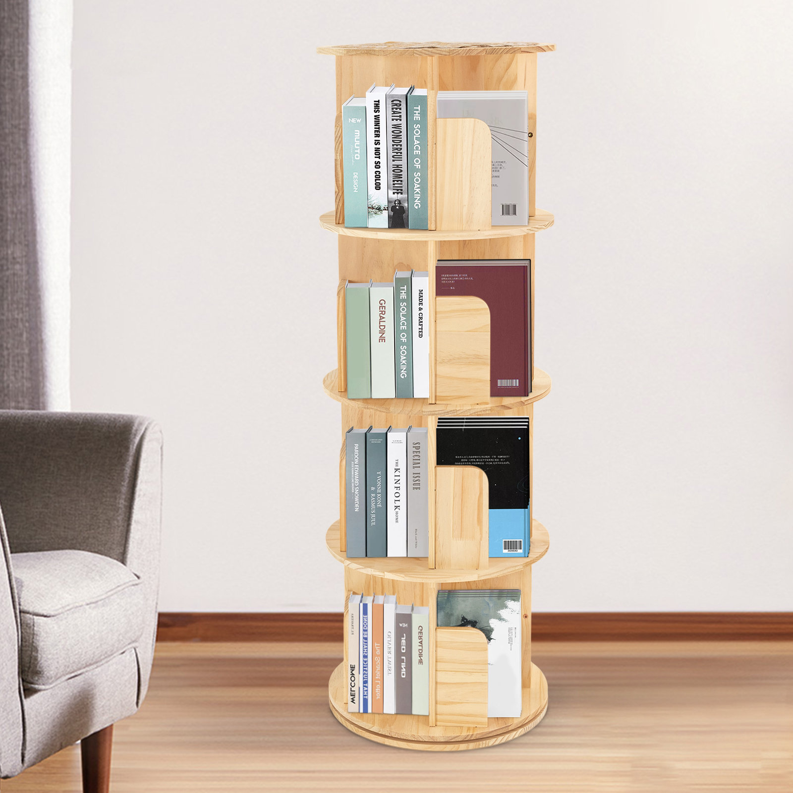 Latitude Run® Shaliek H50.4" 4-Tier Floor Standing Rotating Bookshelf ...