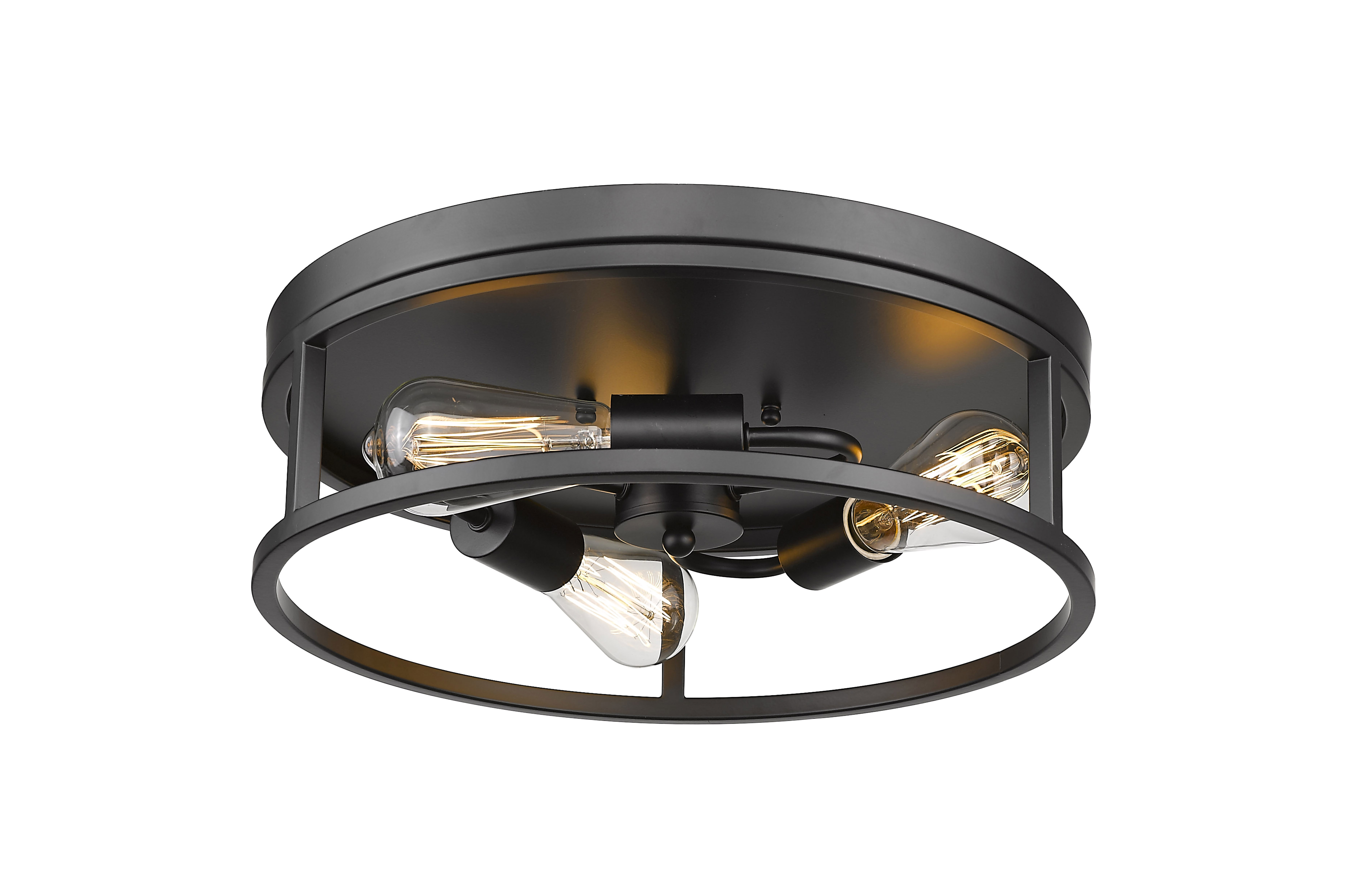 Everly Quinn Durrin 3 Light Gold and Black Round Flush Mount | Wayfair