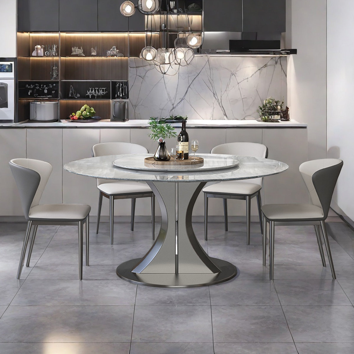 ALLNICEDT Luxury Round Microlite Stone Dining Table | Wayfair