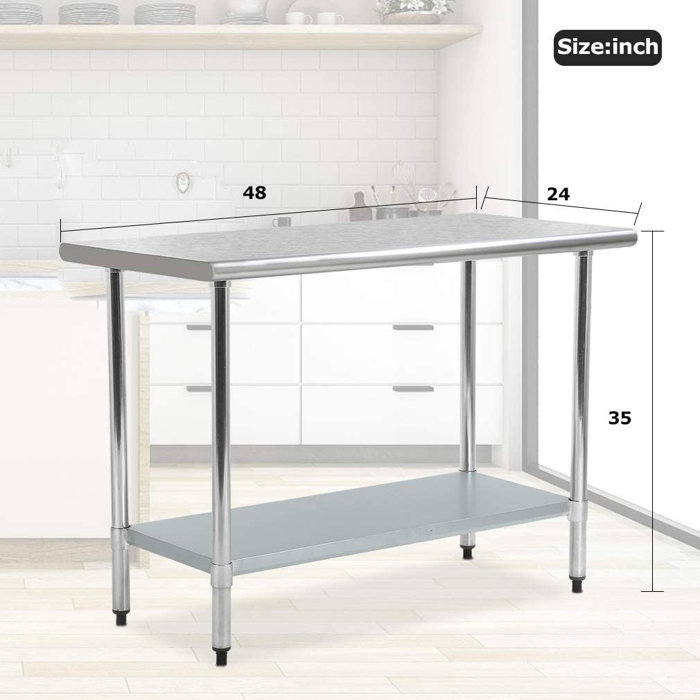 BestOffice 24.03'' W Stainless Steel Adjustable Work Table Undershelf ...