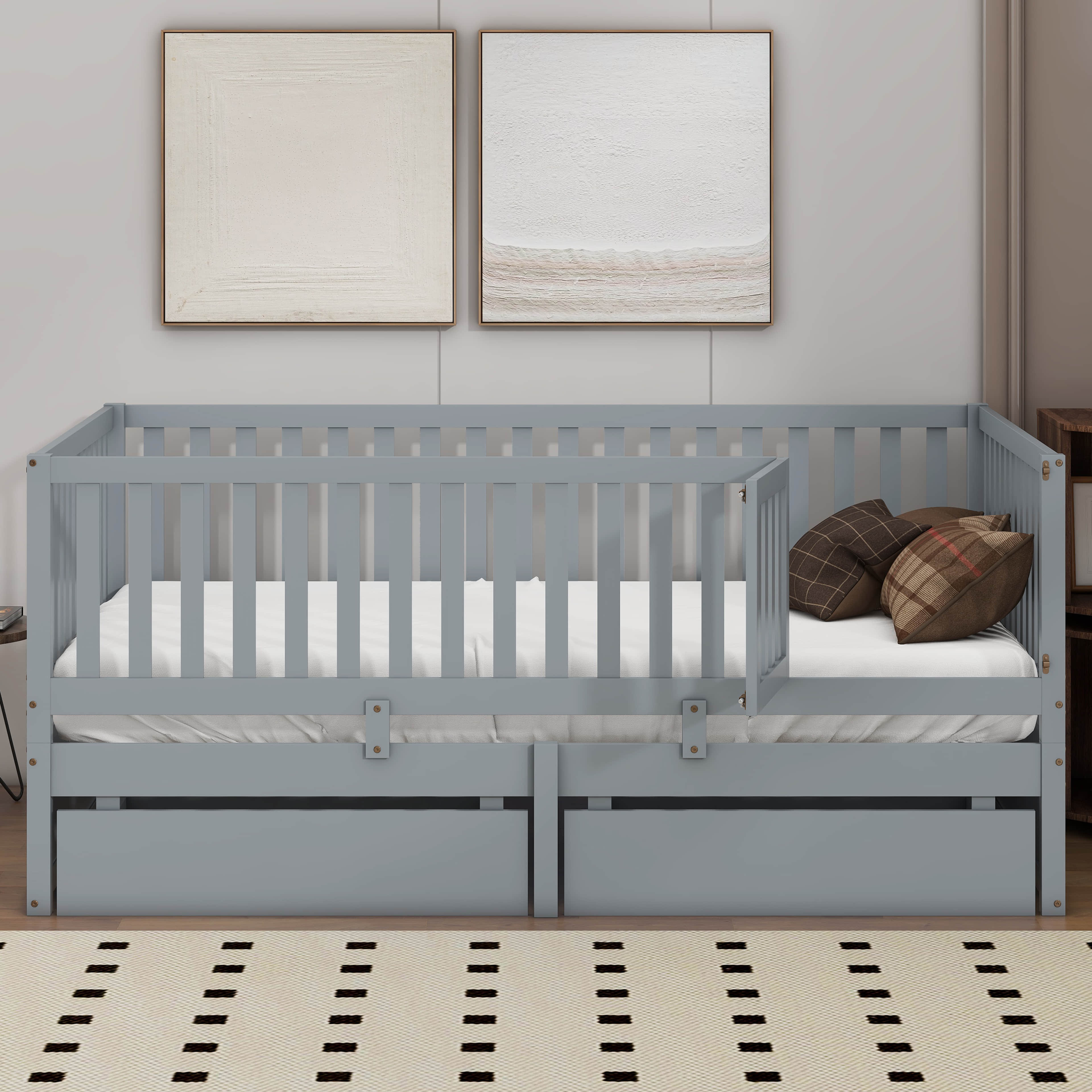 Harriet Bee Jordee Wood Daybed with Fence Guardrails and 2 Drawers ...