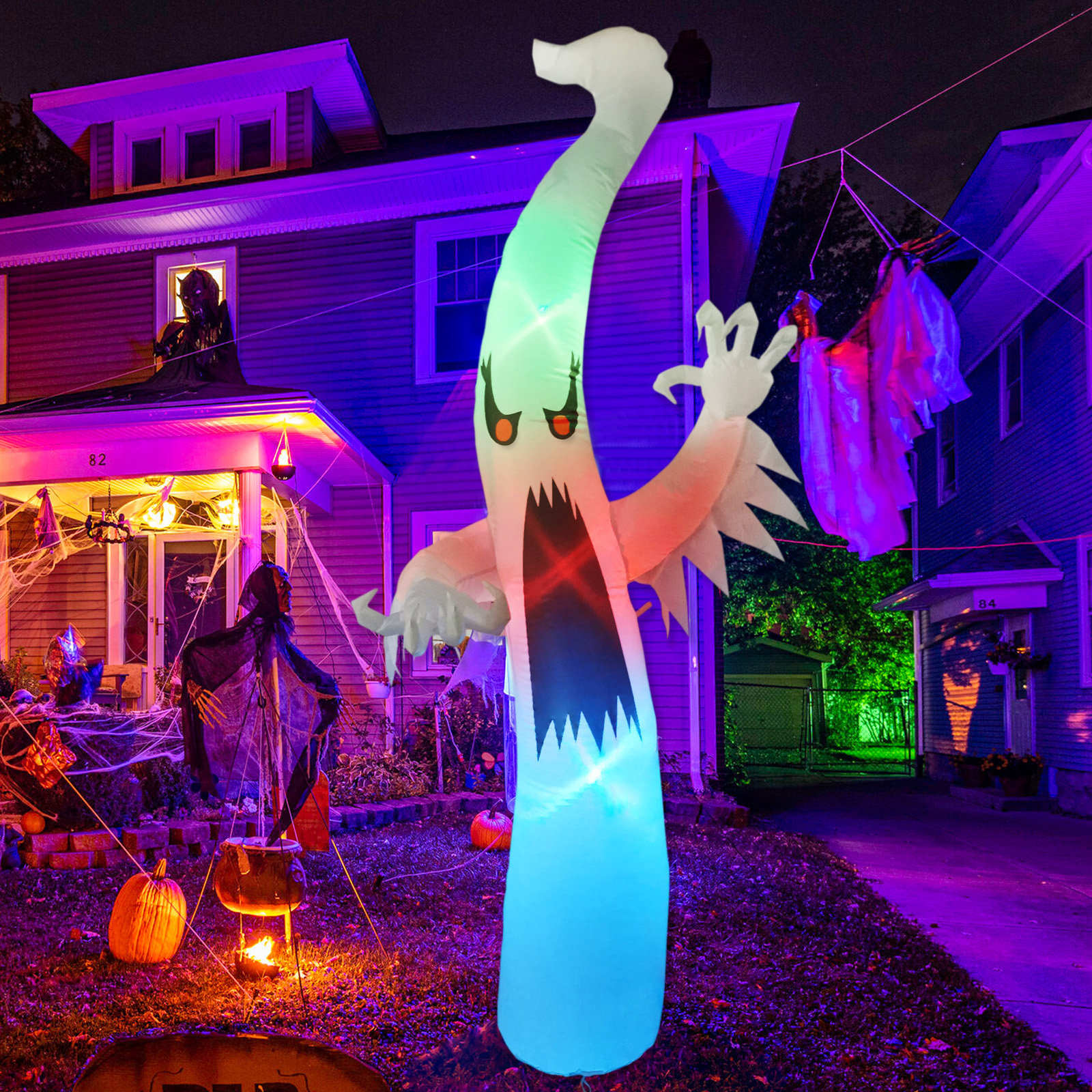 The Holiday Aisle® Halloween Inflatable Outdoor Colorful Blow Up Ghost ...