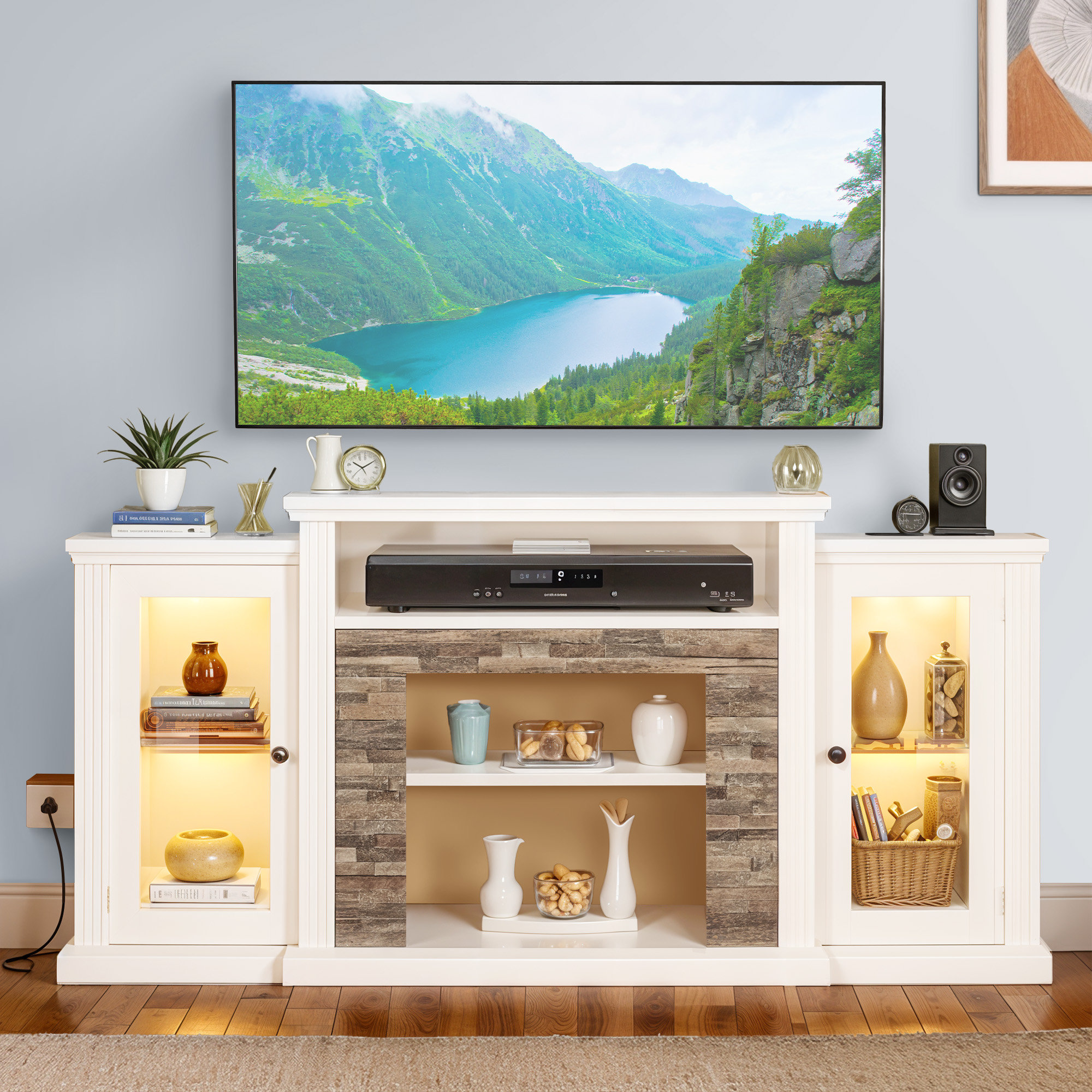 Wrought Studio™ Annuska 59.00'' Media Center with Glass Doors | Wayfair