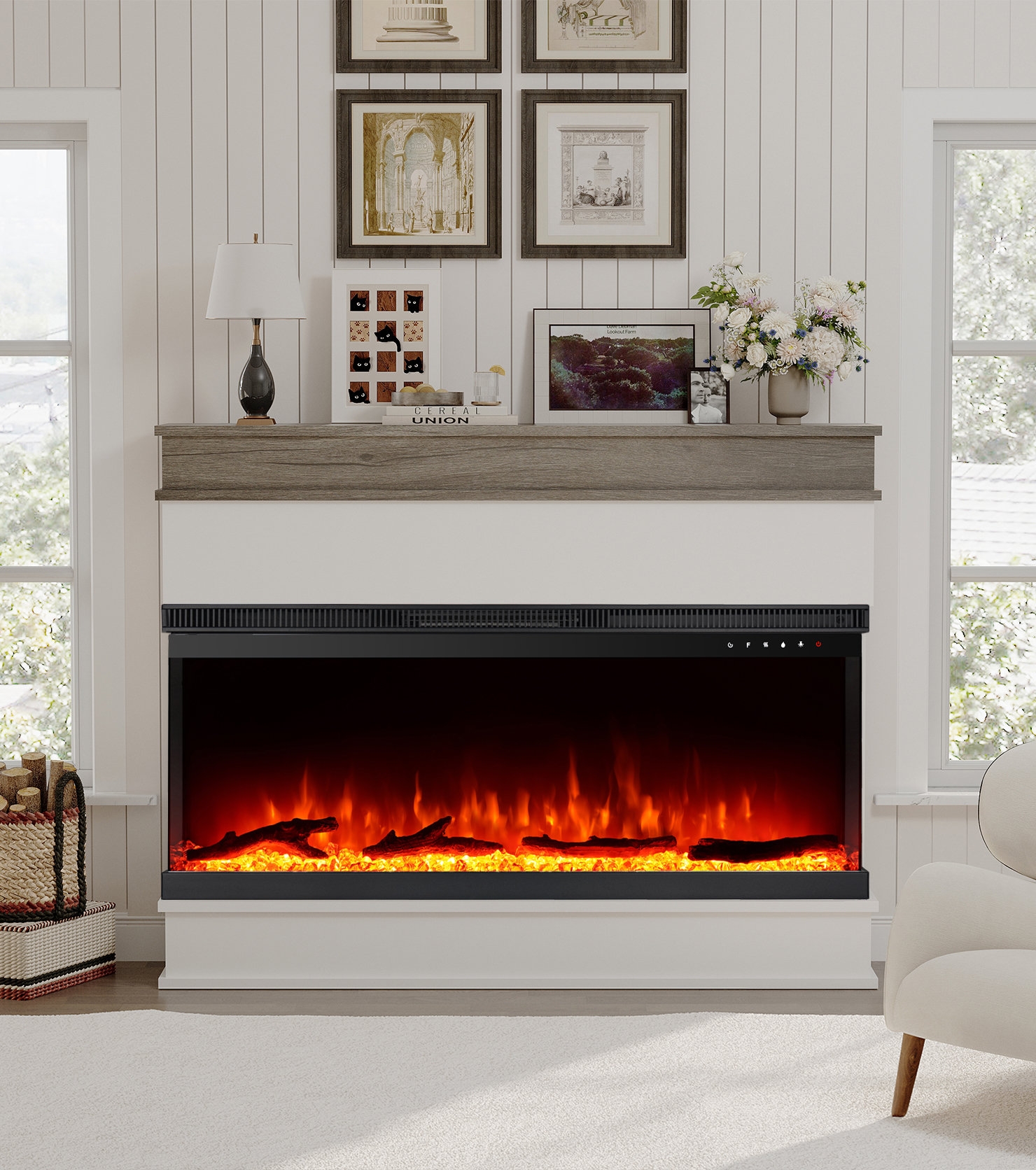 Lark Manor Modern 3D Electric Fireplace with Mantel, 12 Flame Colours ...