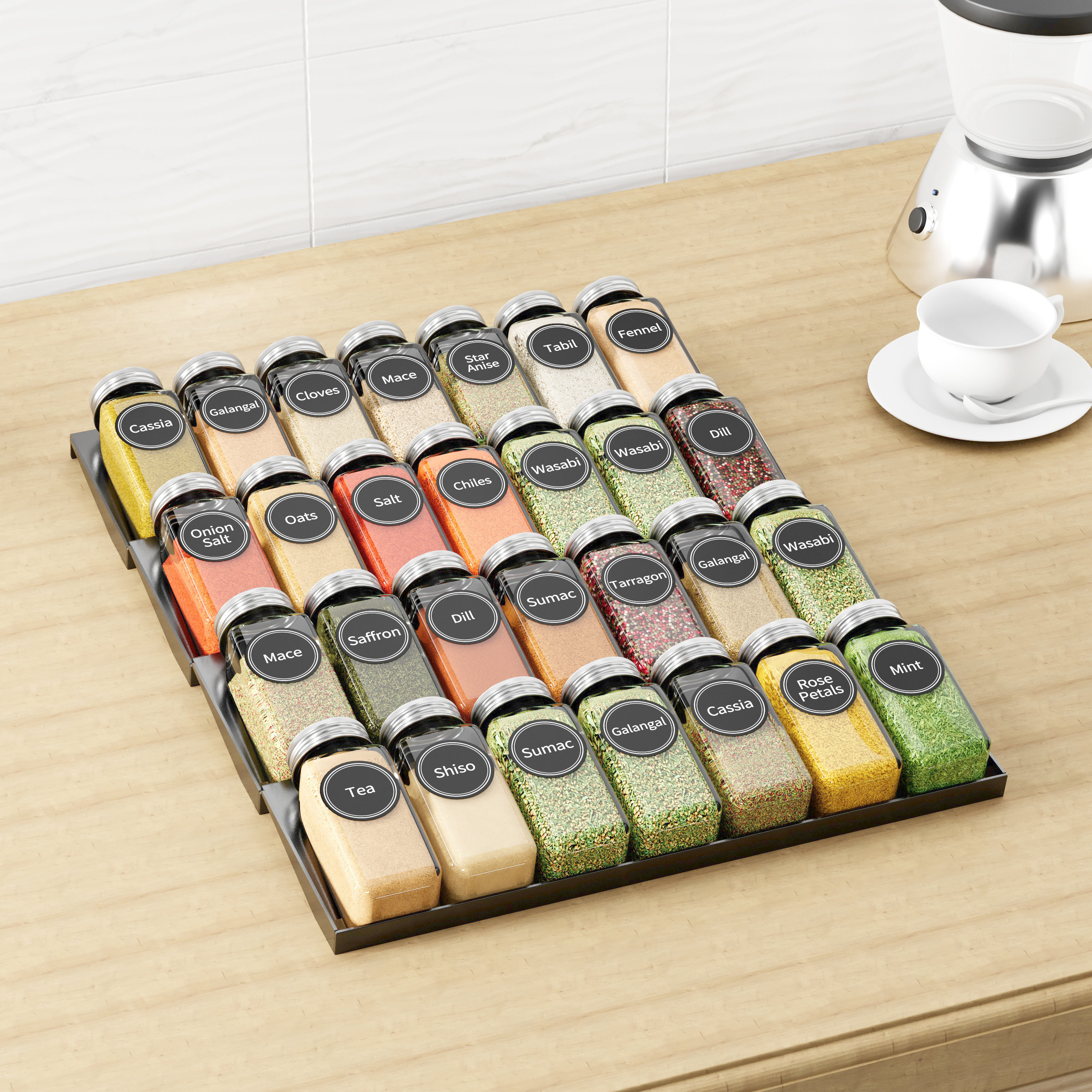 SpaceAid Spice Drawer Organizer with 386 Labels and 4-Tier Rack ...